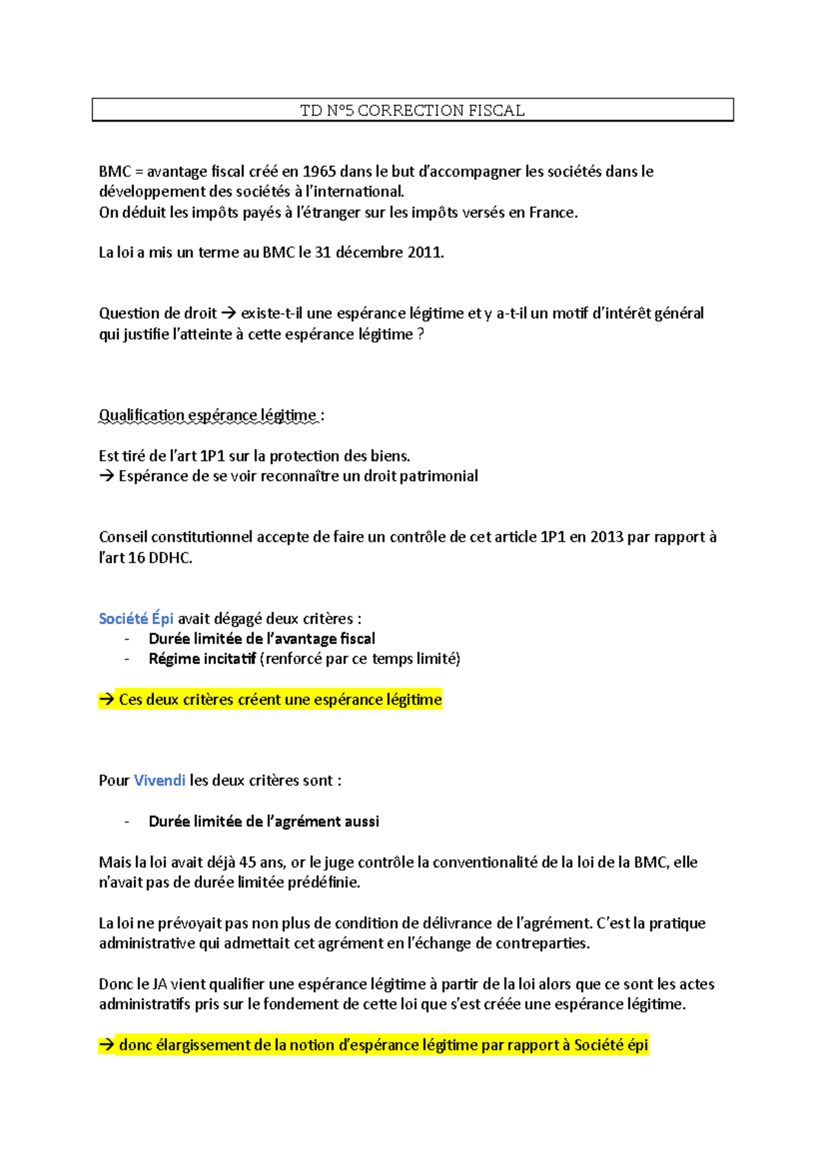 TD 5 Fiscal Correction - TD N°5 CORRECTION FISCAL BMC = avantage fiscal ...
