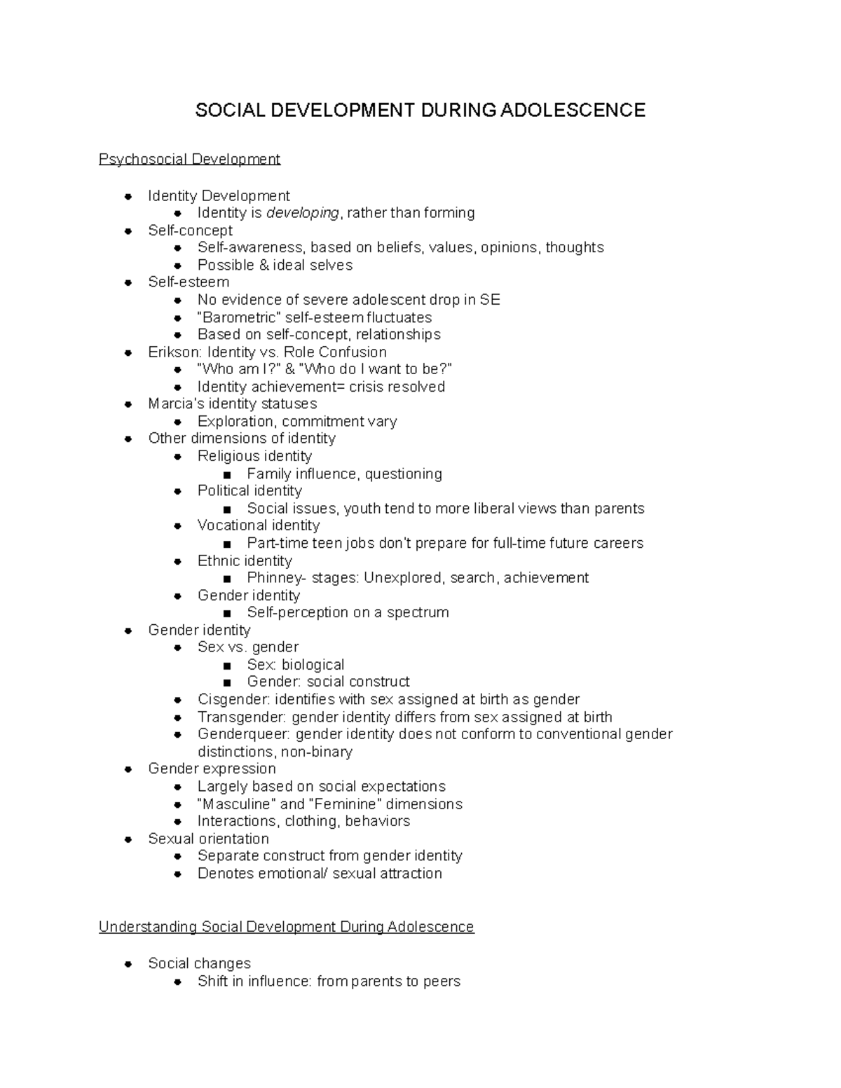 PSY 230 Module 7 Part 3 Notes Social Development During Adolescence ...