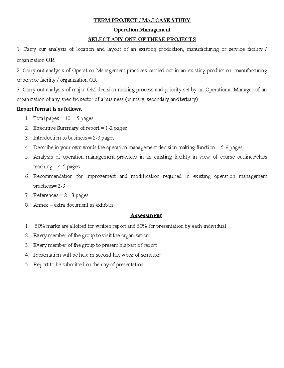 Term Project Format OM Fall 2022 - TERM PROJECT / MAJ CASE STUDY ...