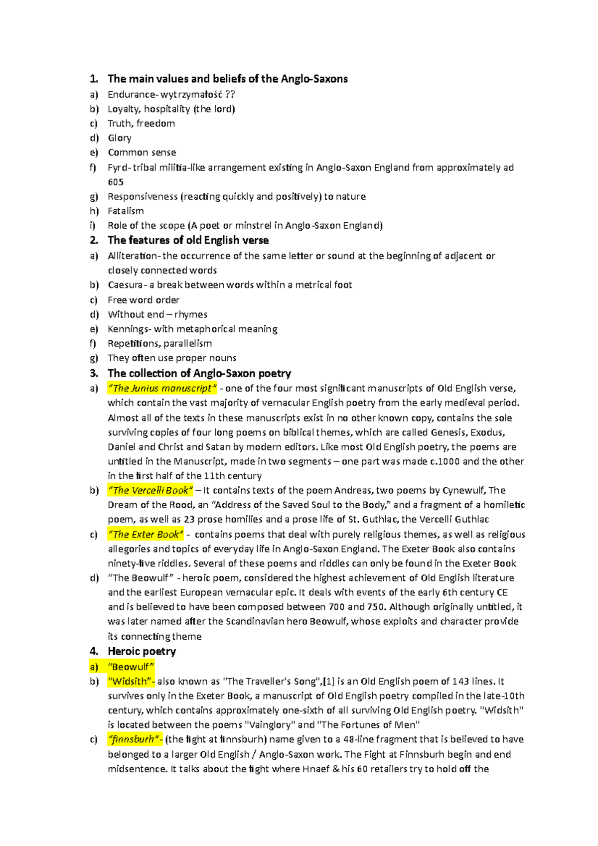 Literaturka ang - 1. The main values and beliefs of the Anglo-Saxons a ...