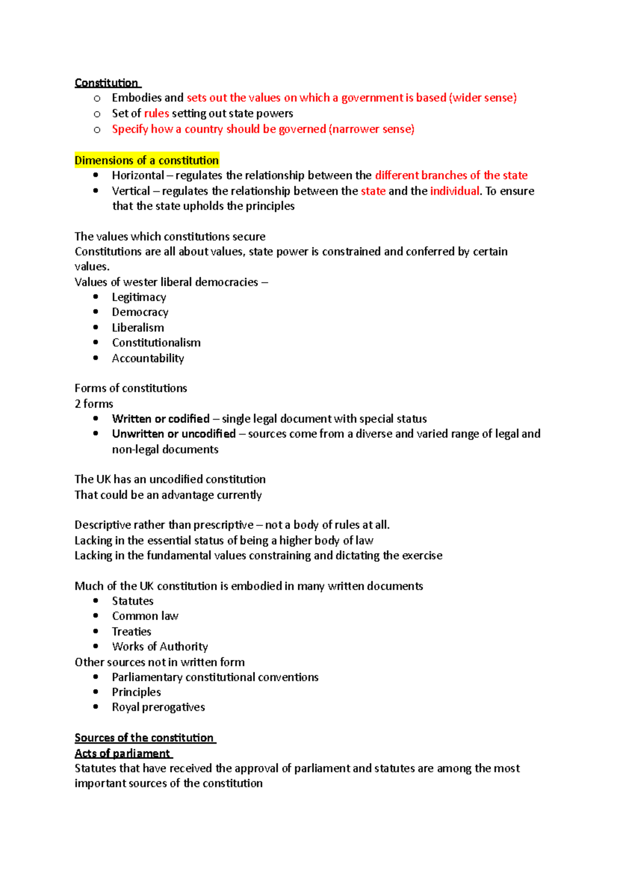 Lecture 1 - Constitutional Foundations - Consituion o Embodies and sets out the values on which ...