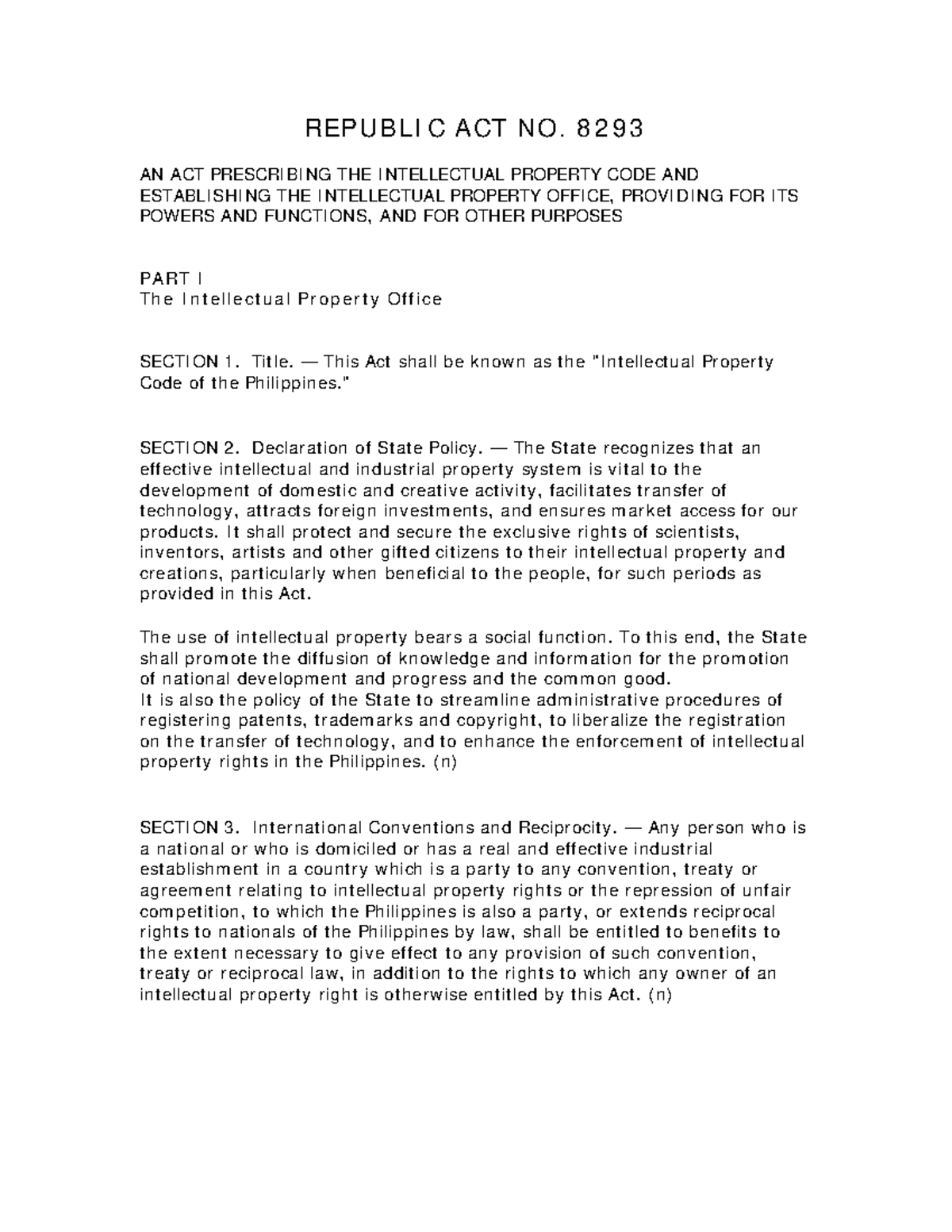 RA 8293 - Republic Act no.8293 AN ACT PRESCRIBING THE INTELLECTUAL PROPERTY CODE AND - REPU B LI ...