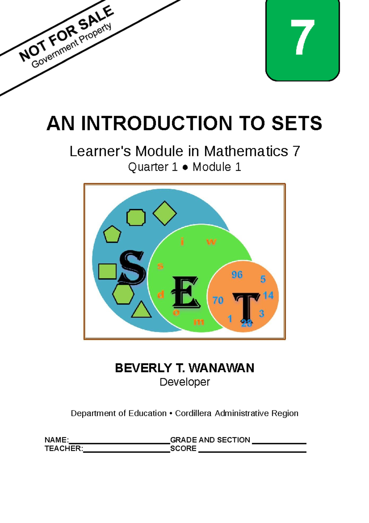 SETS-W1 - damath - AN INTRODUCTION TO SETS Learner's Module in ...