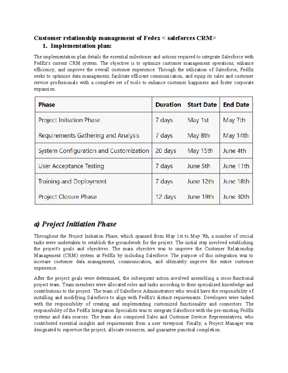 Customer relationship management of Fedex - Implementation plan: The ...