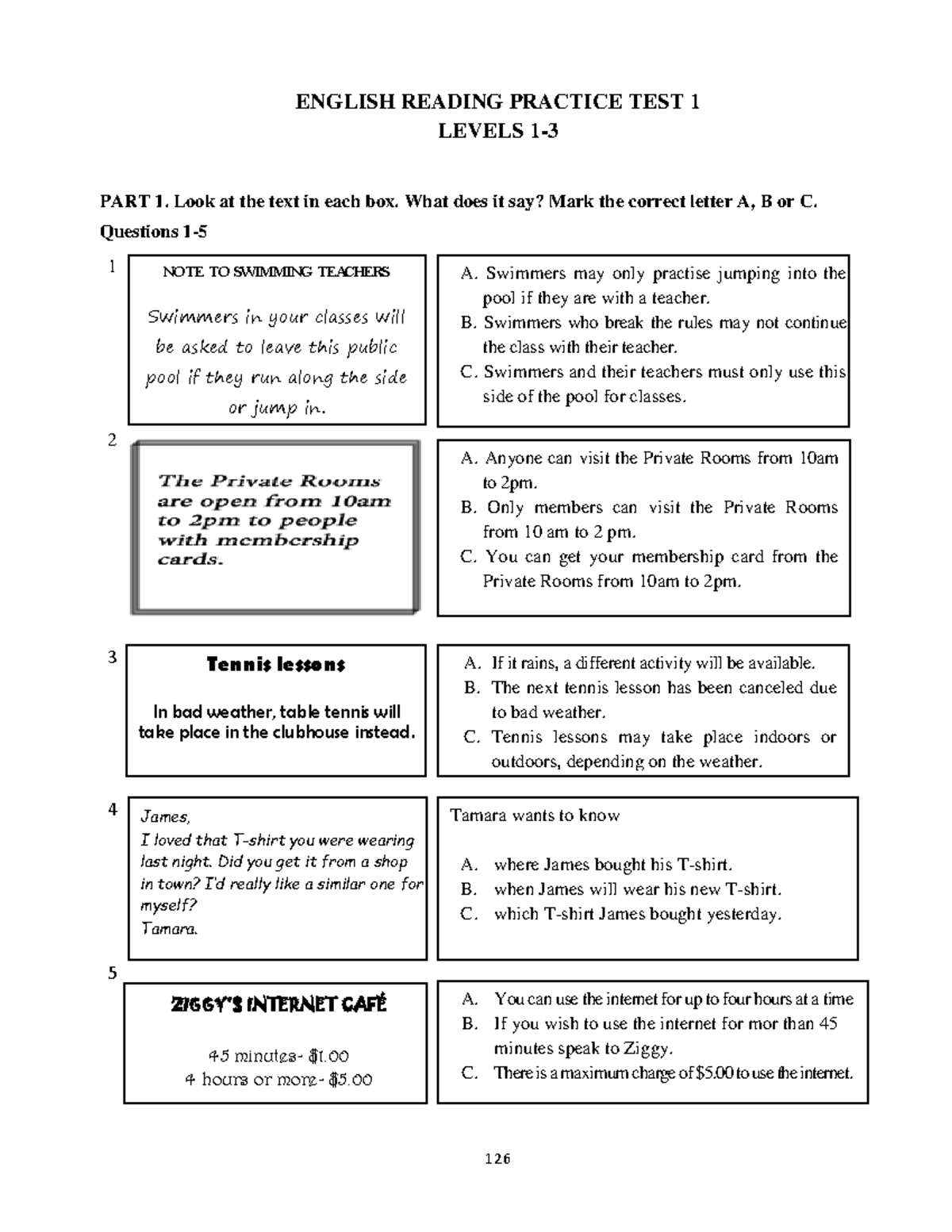 English Reading Practice TEST 1 - ENGLISH READING PRACTICE TEST 1 ...