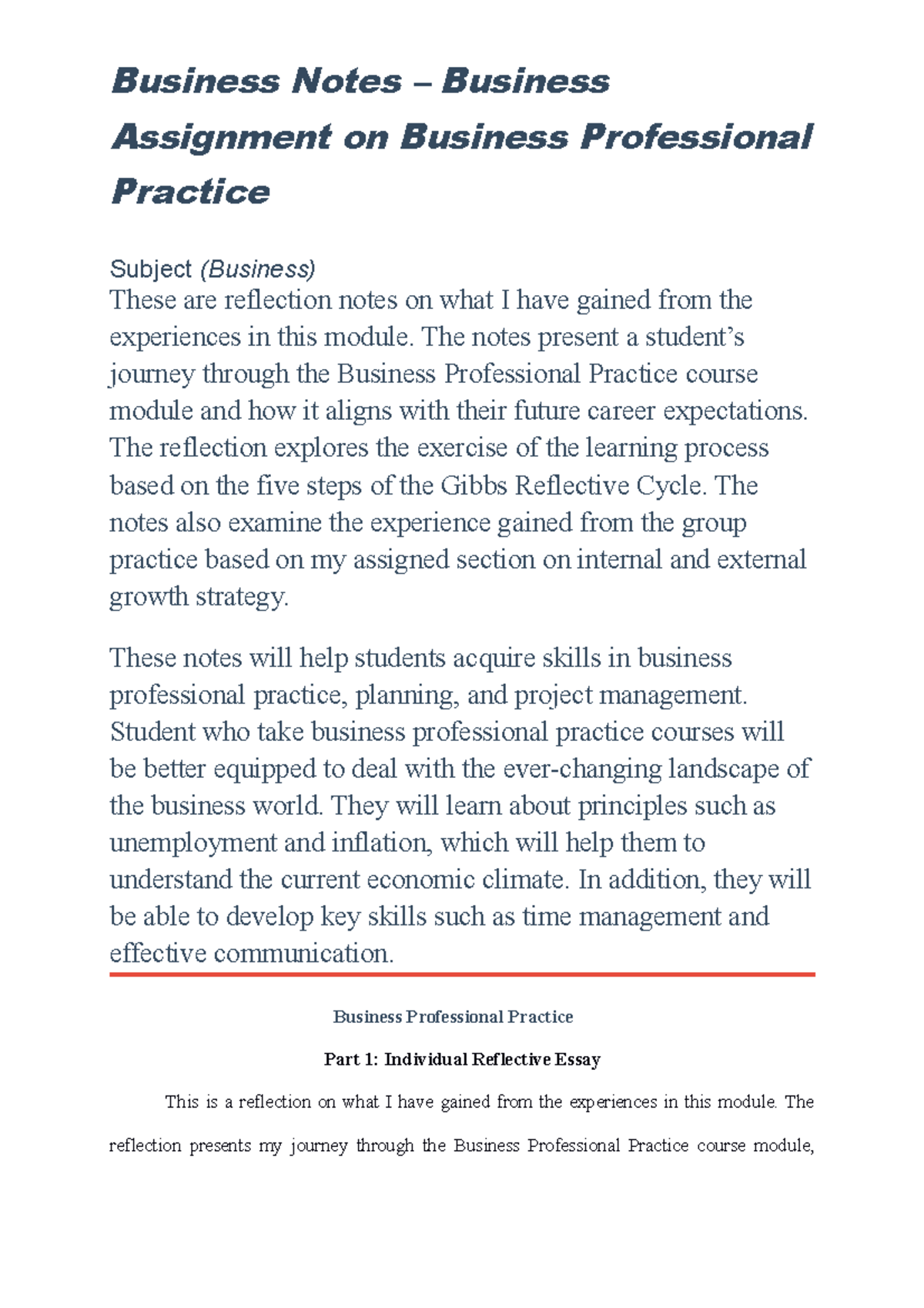 Business Professional Practice - Business Notes – Business Assignment ...