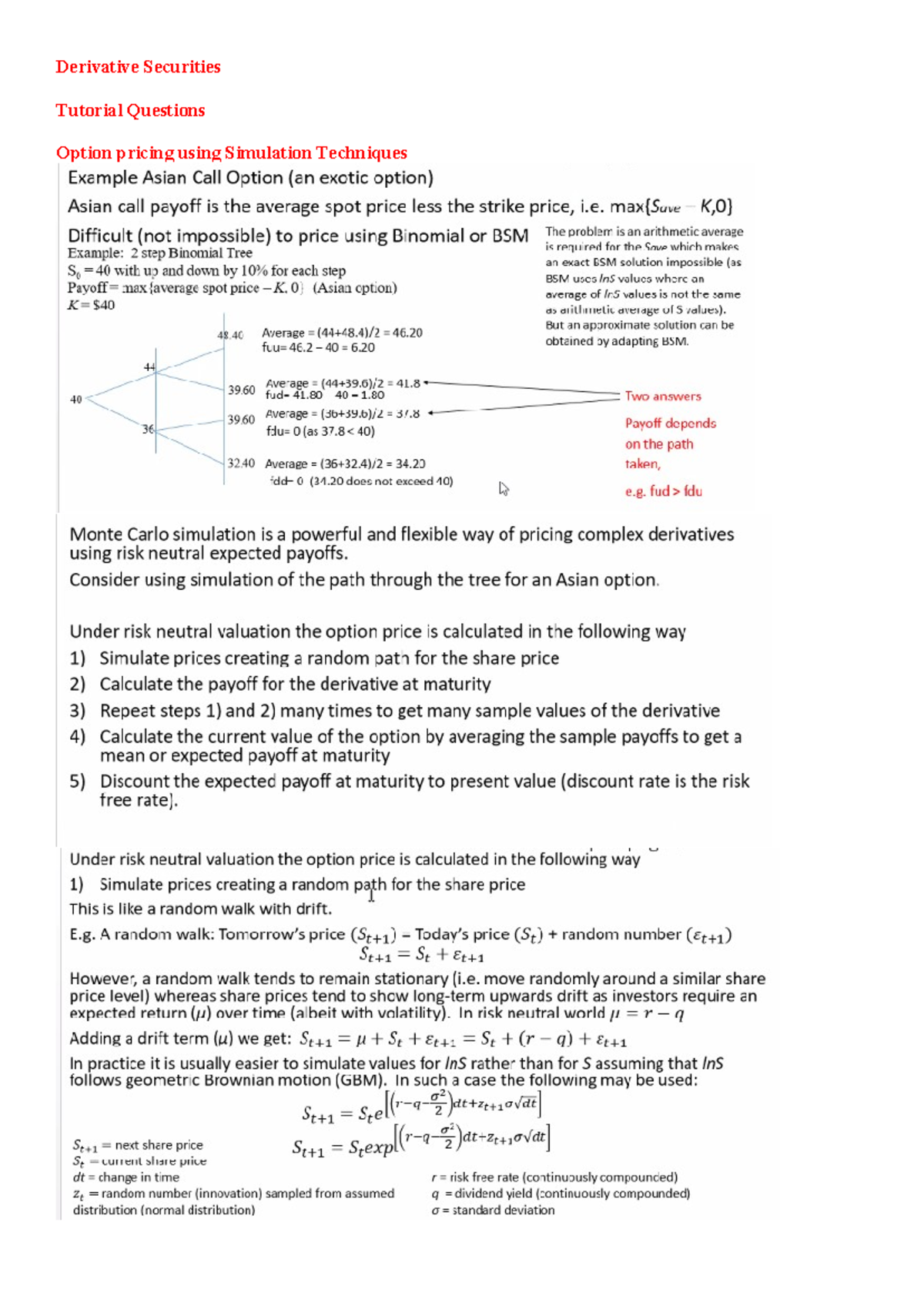 10- Simulation Tutorial Questions - Derivative Securities Tutorial Questions Option pricing ...