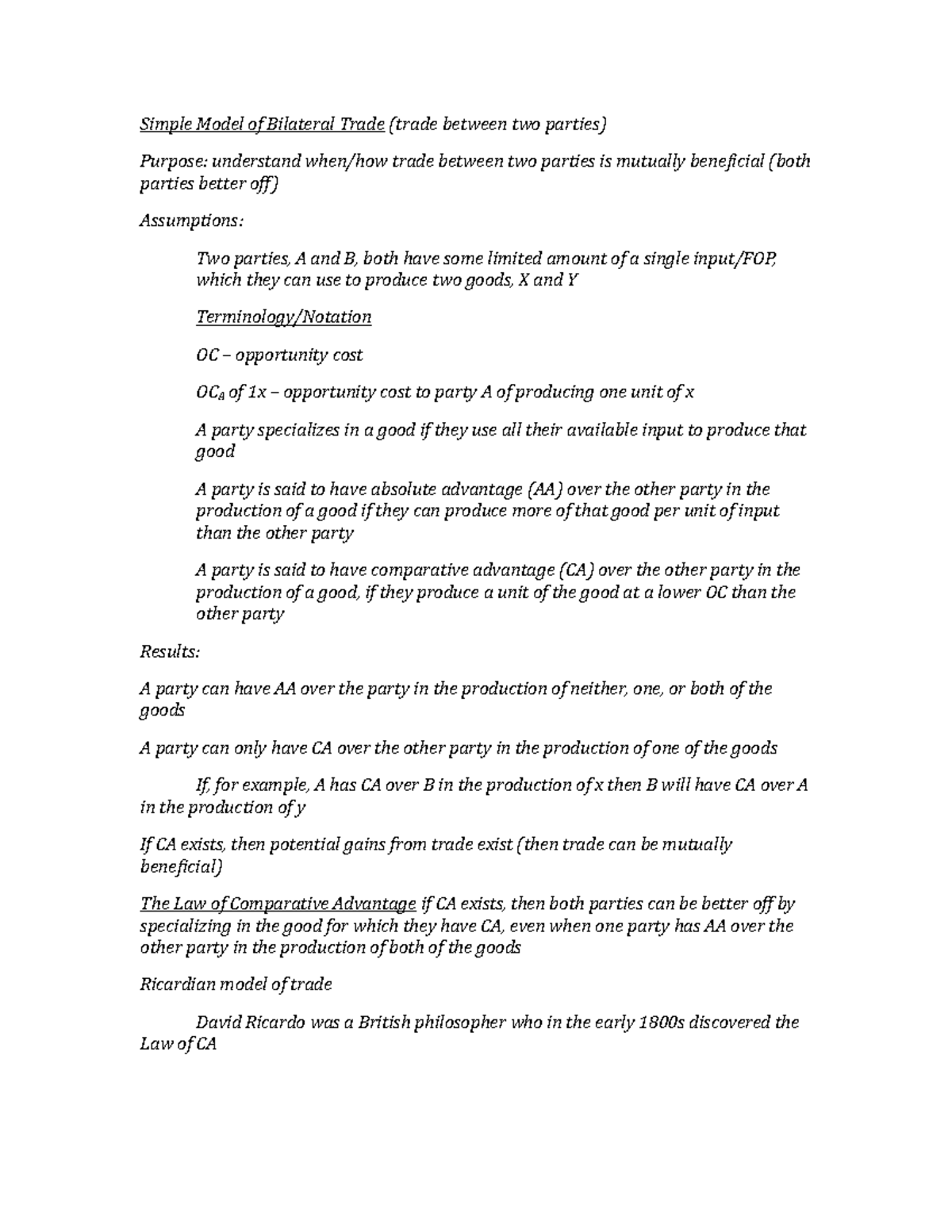 Ch 3 - Lecture notes 3 - Simple Model of Bilateral Trade (trade between ...
