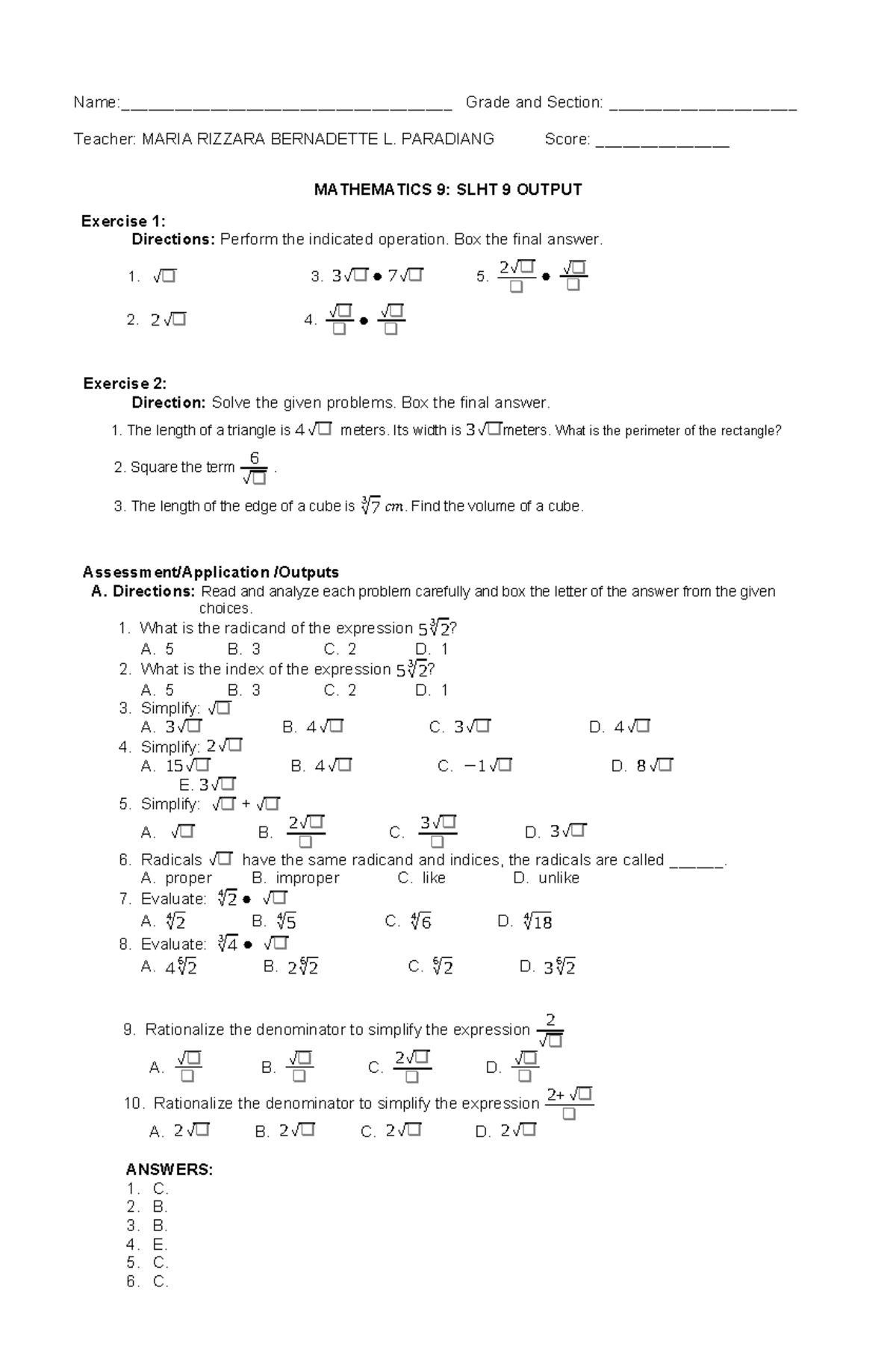 Module Output 2000 - Name:_____________________________________ Grade ...