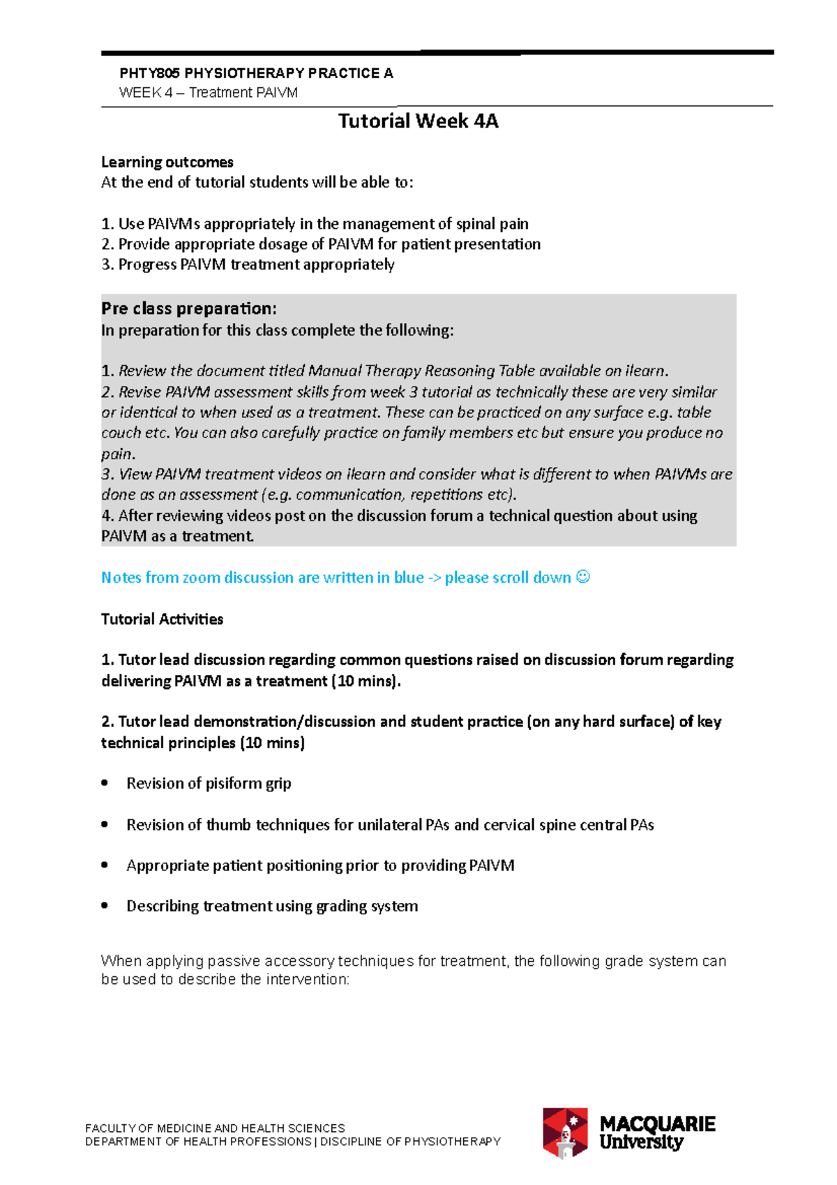 PHTY 8105 Week 4 Tutorial 1 - Tutorial Week 4A Learning outcomes At the end of tutorial students ...