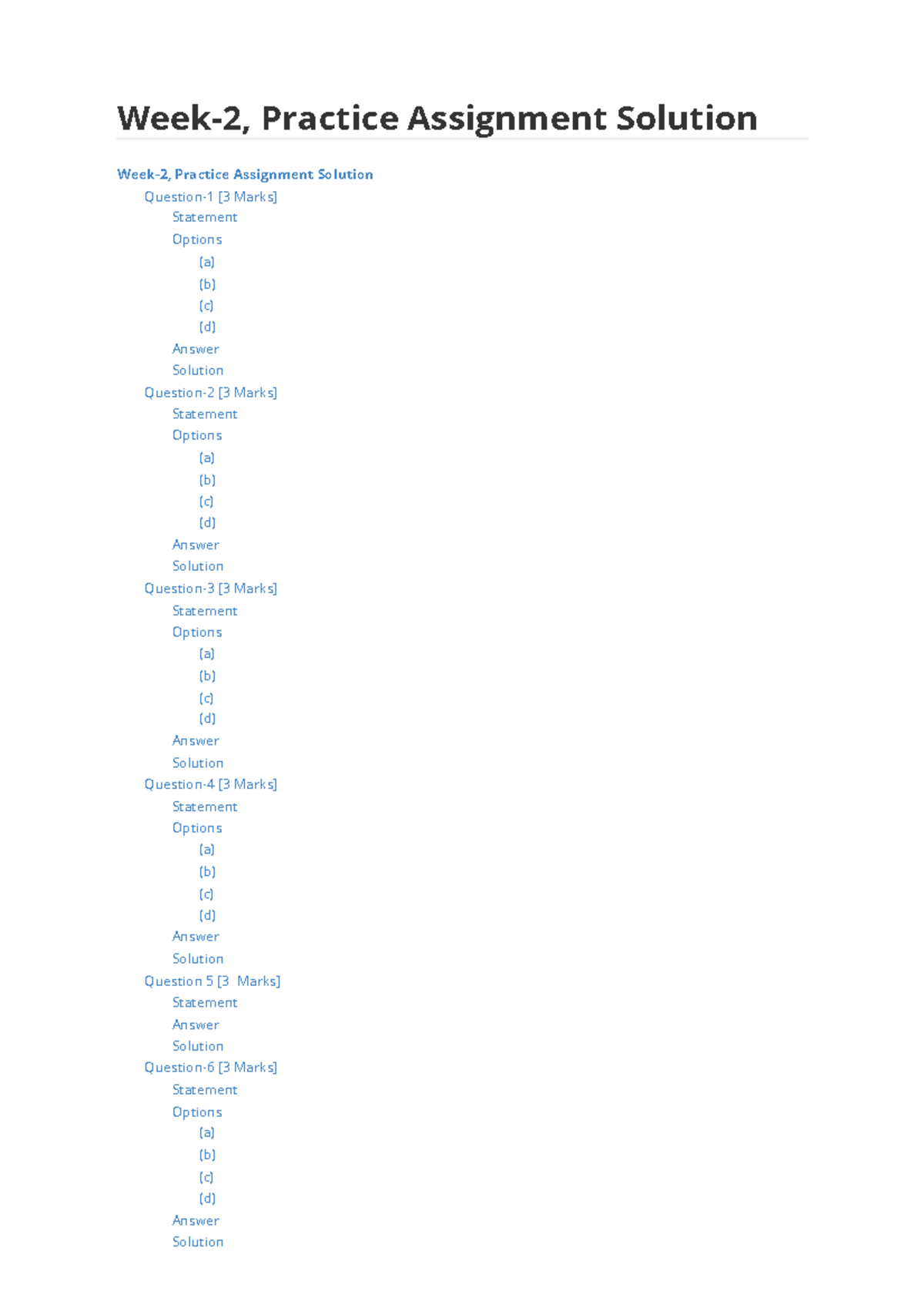W2 Pa Solution Week 2 Practical Assignment Week 2 Practice Assignment Solution Week 2