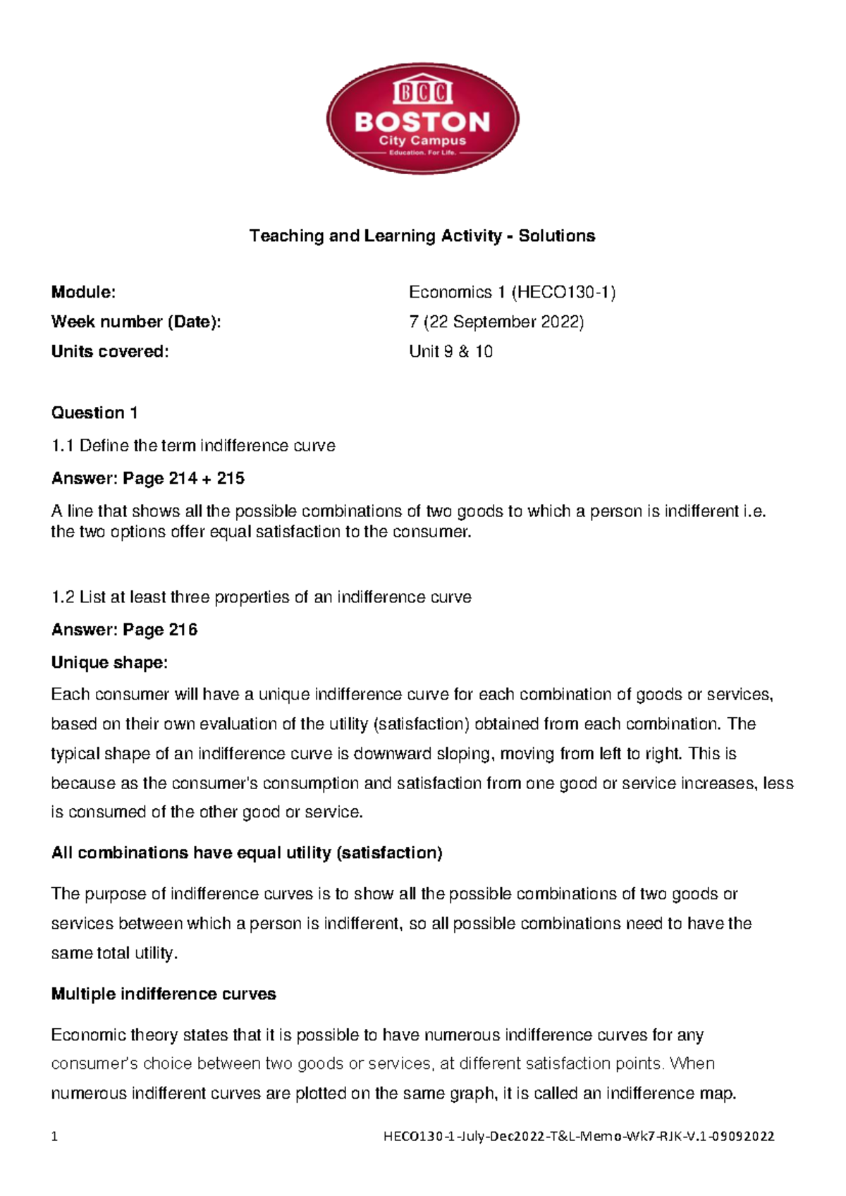 HECO130 1 July Dec2022 T&L Memo Wk7 RJK V - Teaching and Learning ...