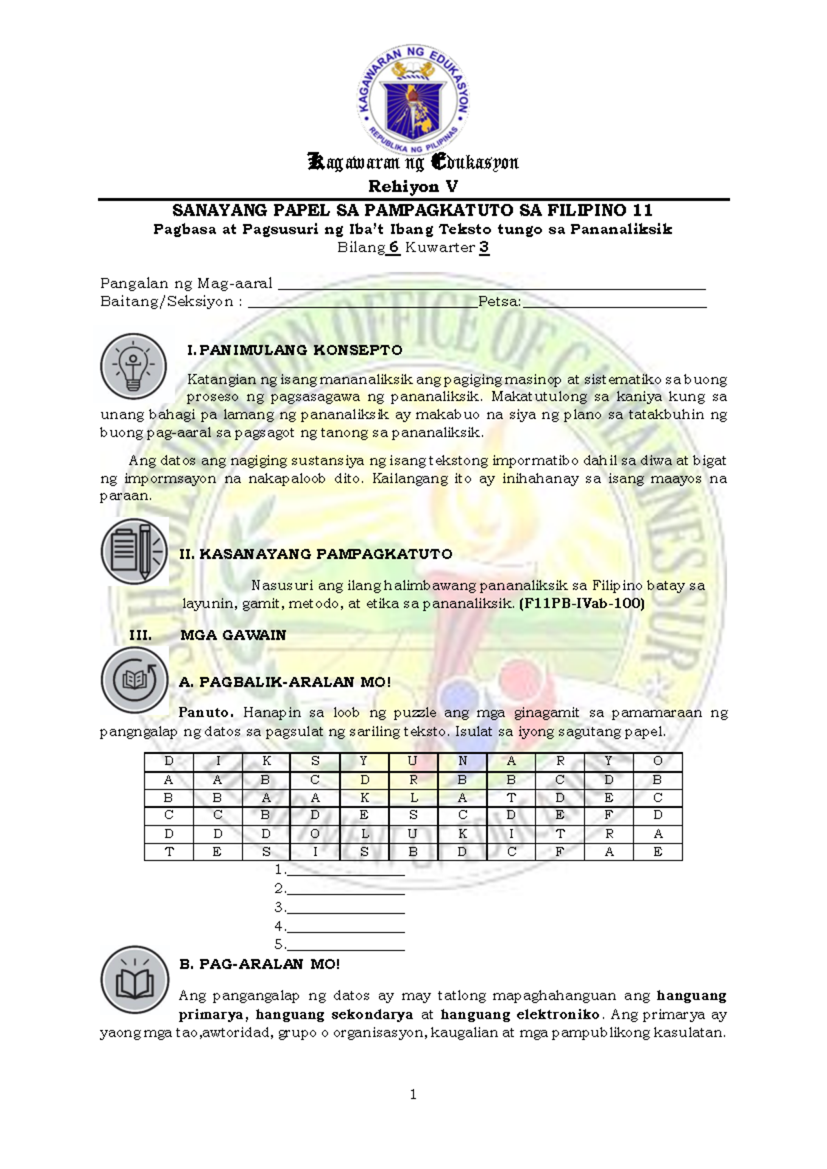 LAS 6 Pagbasa at Pagsusuri ng Ibat Ibang Teksto - Kagawaran ng ...