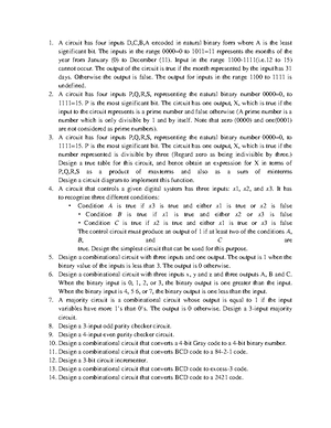 Design sheet - Digital Logic - A circuit has four inputs D,C,B,A ...