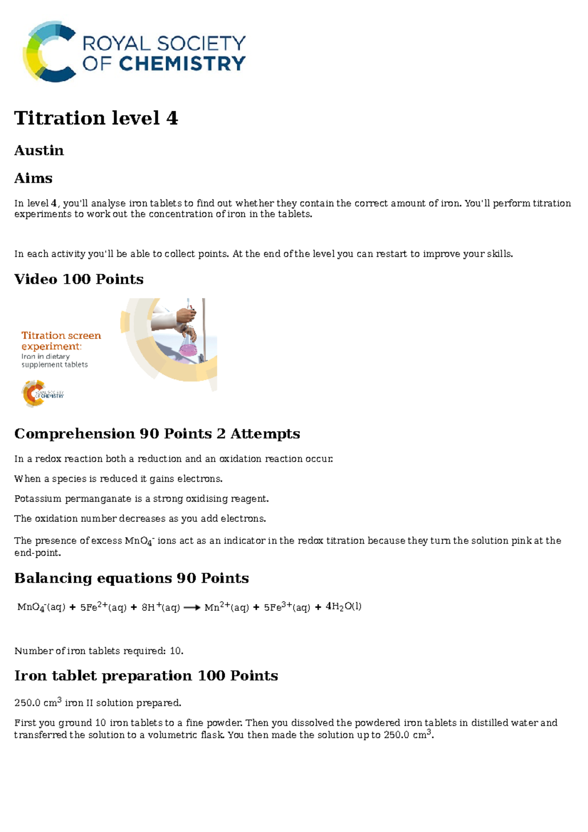 Titration level 4 labnotebook - Titration level 4 Austin Aims In level ...