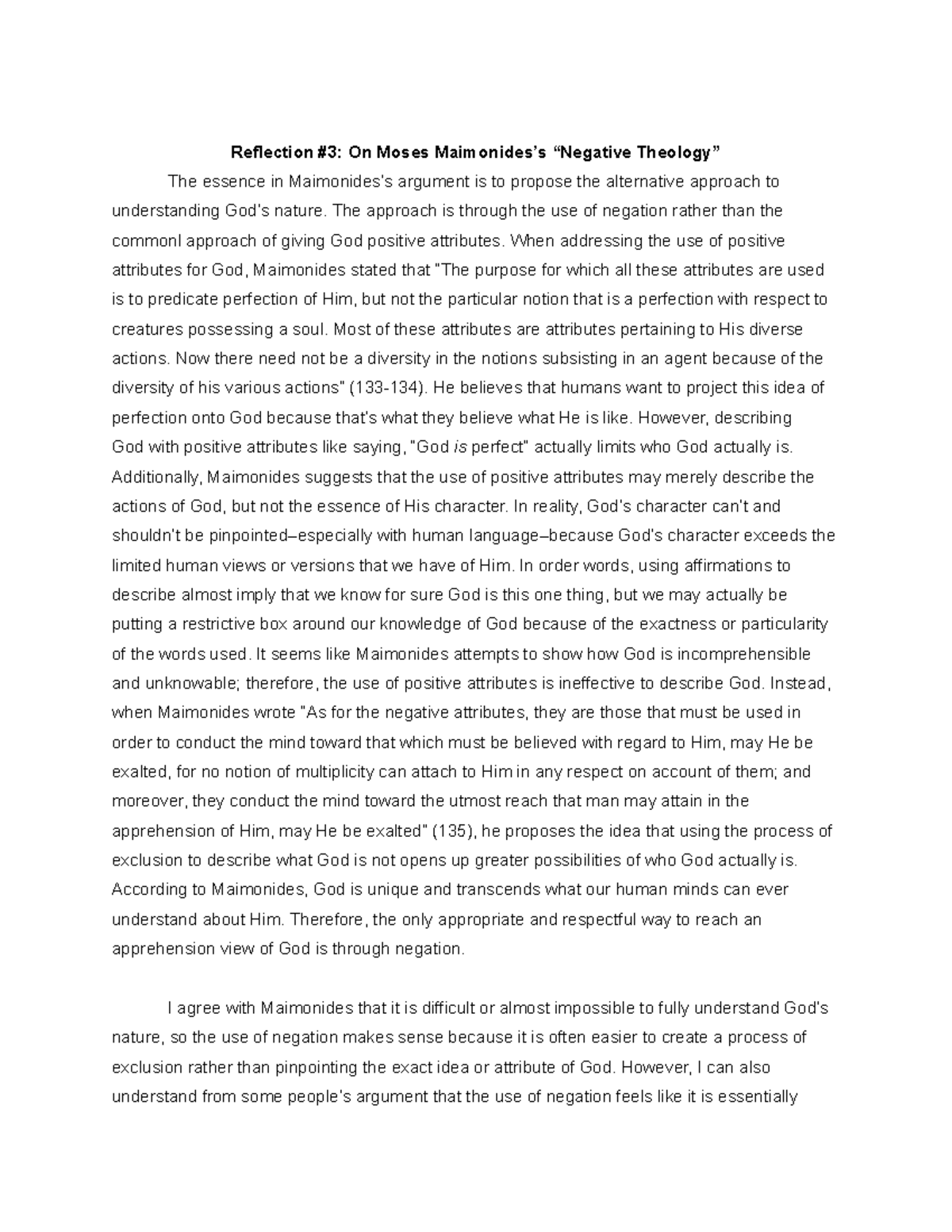 Philosophy of Religion – Reflection #3 - Reflection #3: On Moses ...