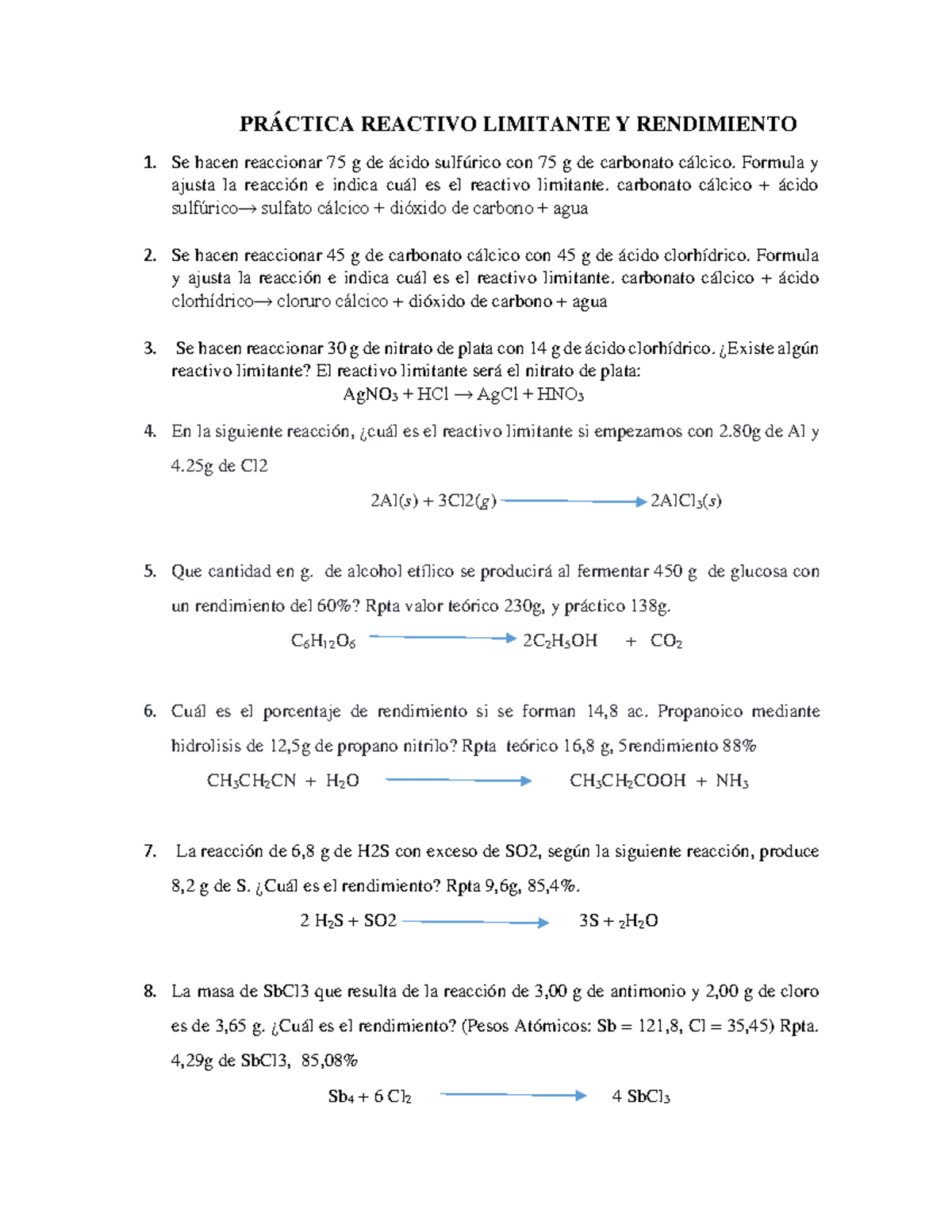 21 Práctica Reactivo Limitante Y Rendimiento - PRÁCTICA REACTIVO LIMITANTE Y RENDIMIENTO Se ...