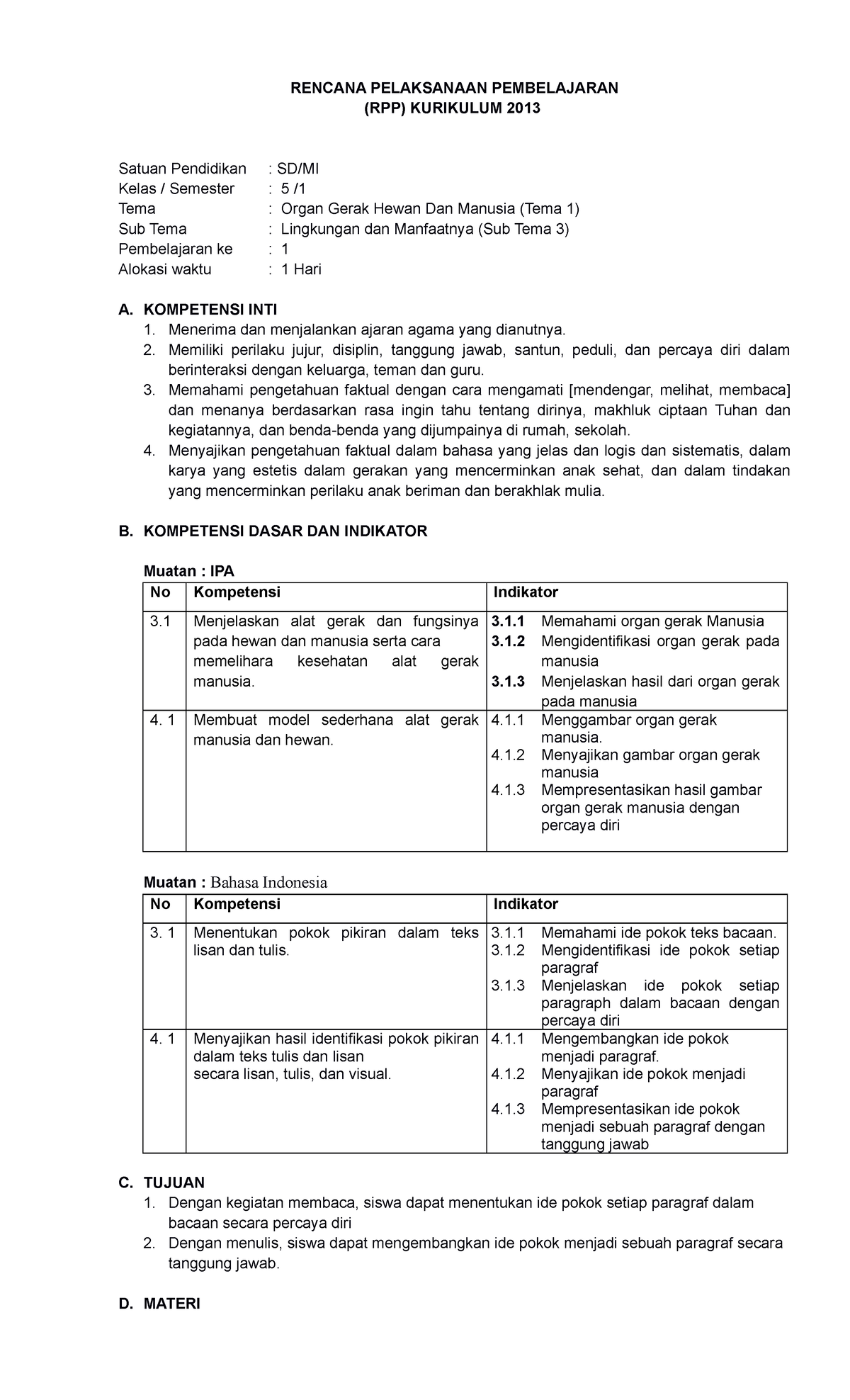 5.1 - RPP Tematik - RENCANA PELAKSANAAN PEMBELAJARAN (RPP) KURIKULUM ...