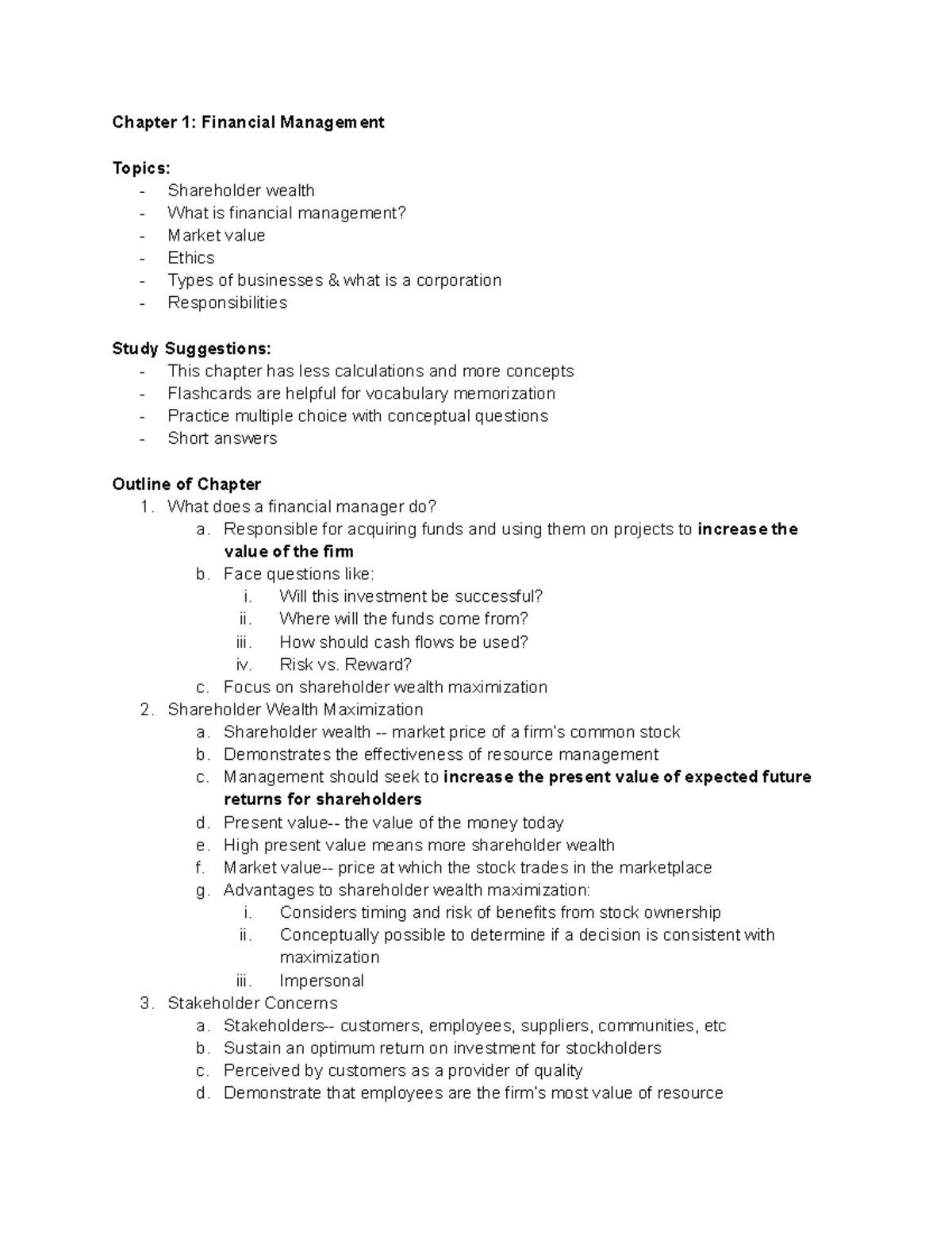 Week 1 Financial Management - Chapter 1: Financial Management Topics ...