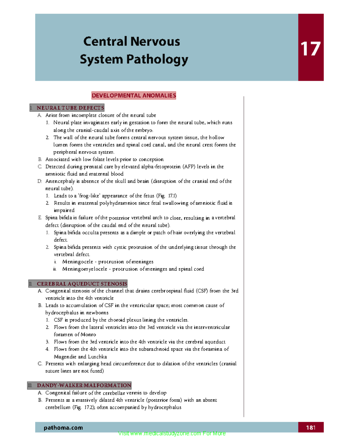 Central Nervous Systemic Pathology - I. NEURAL TUBE DEFECTS A. ASiTF ...