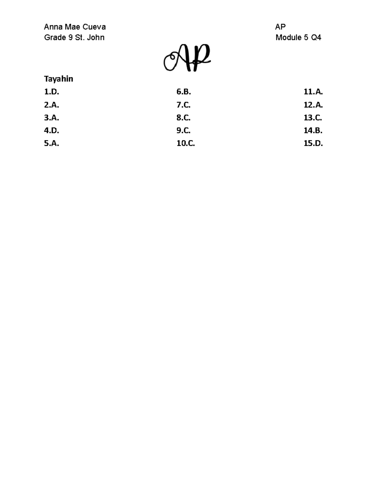 Ap Module 5 Q4 - Grade 9 St. John Module 5 Q Tayahin Grade 9 St. John ...