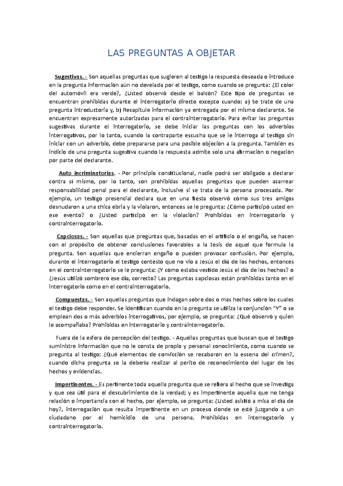 LAS Preguntas A Objetar - LAS PREGUNTAS A OBJETAR Sugestivas. - Son ...