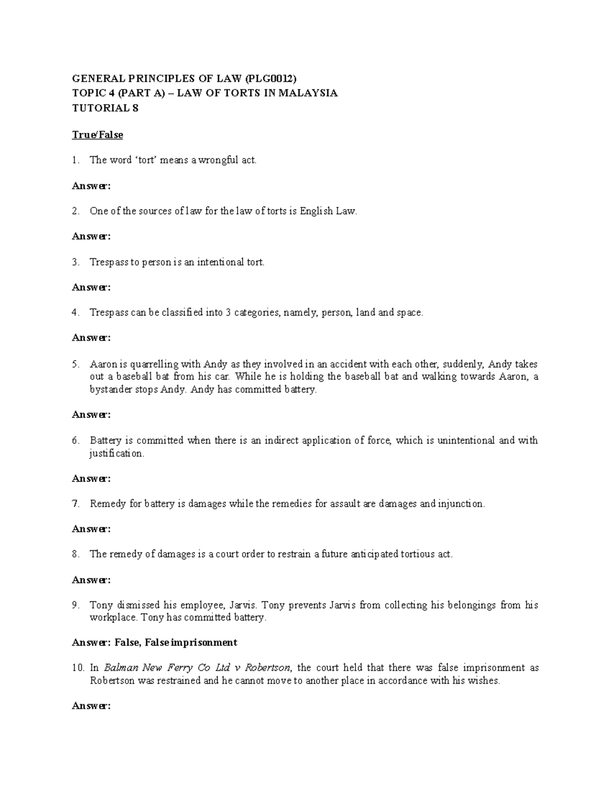 TUT 8 - Topic 4 (PART A) - tutorial - GENERAL PRINCIPLES OF LAW ...