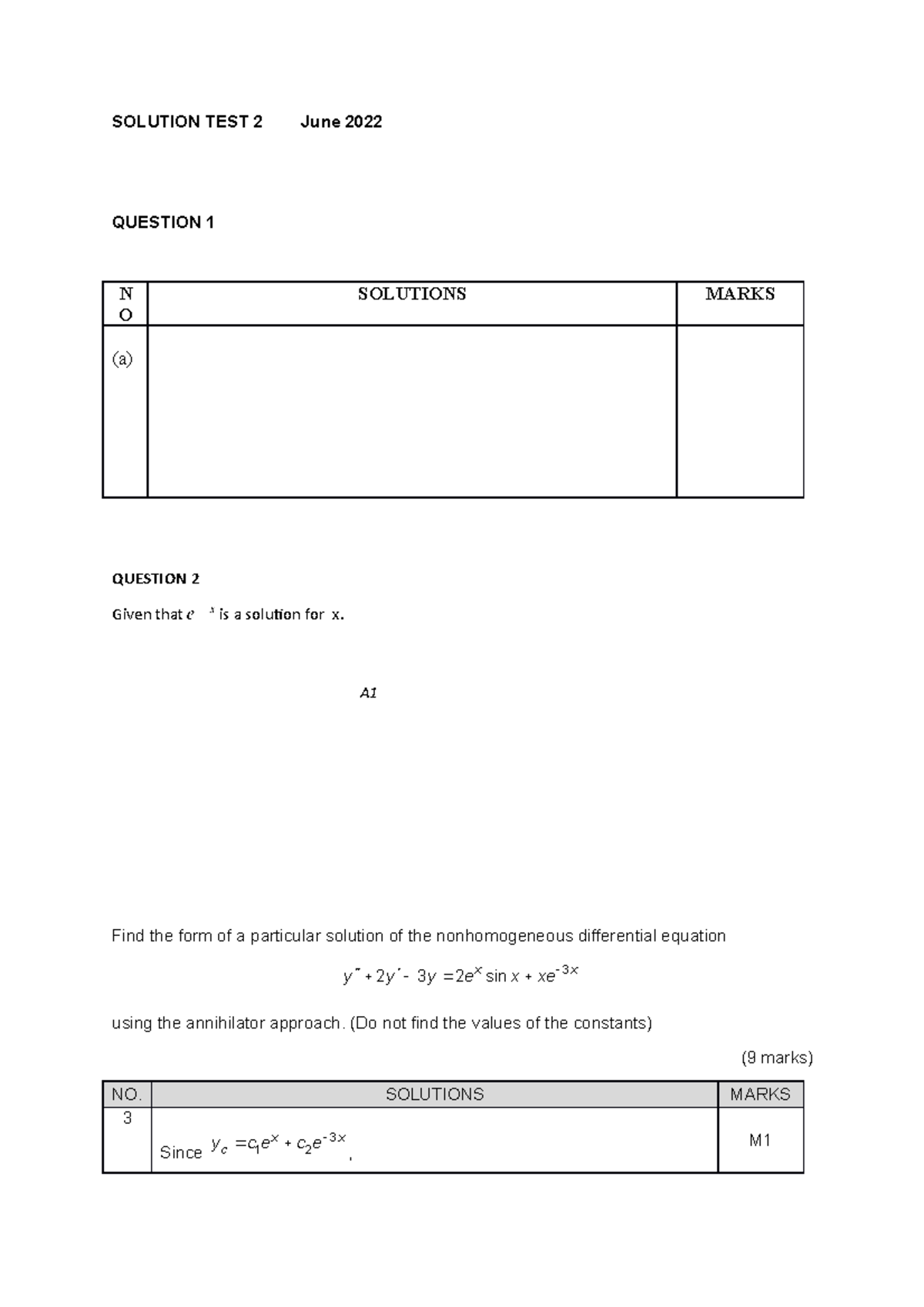 Solution TEST 2 June 2022 - SOLUTION TEST 2 June 2022 QUESTION 1 N O ...