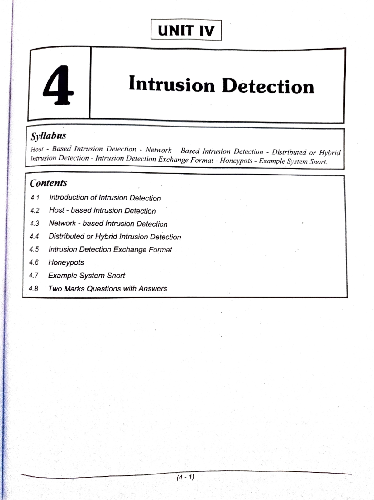 UNIT 4 Cyper Security - Good - UNIT IV Intrusion Detection Syllabus Host - Based Intrusion ...
