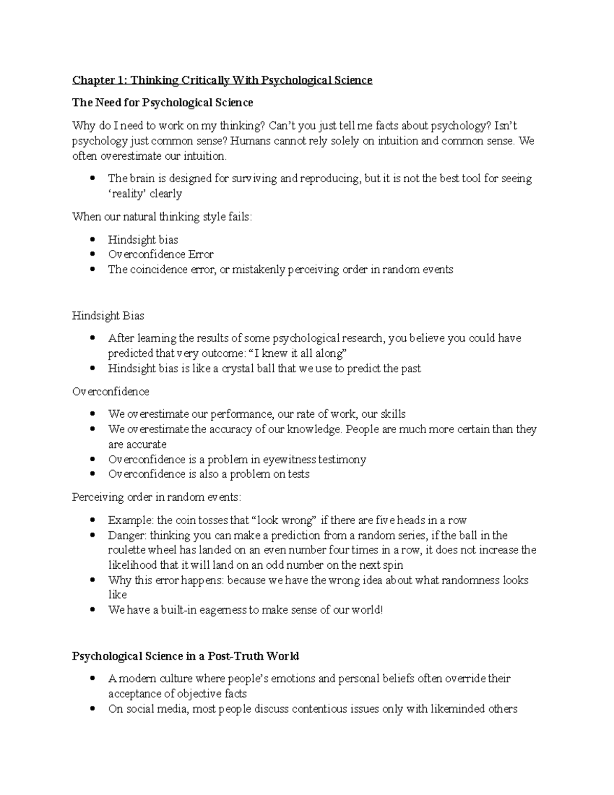 Chapter 1 Notes - Chapter 1: Thinking Critically With Psychological ...