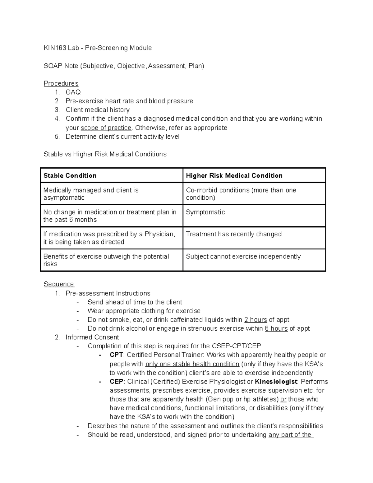 KIN163LAB Notes - Pre-Screening - KIN163 Lab - Pre-Screening Module ...