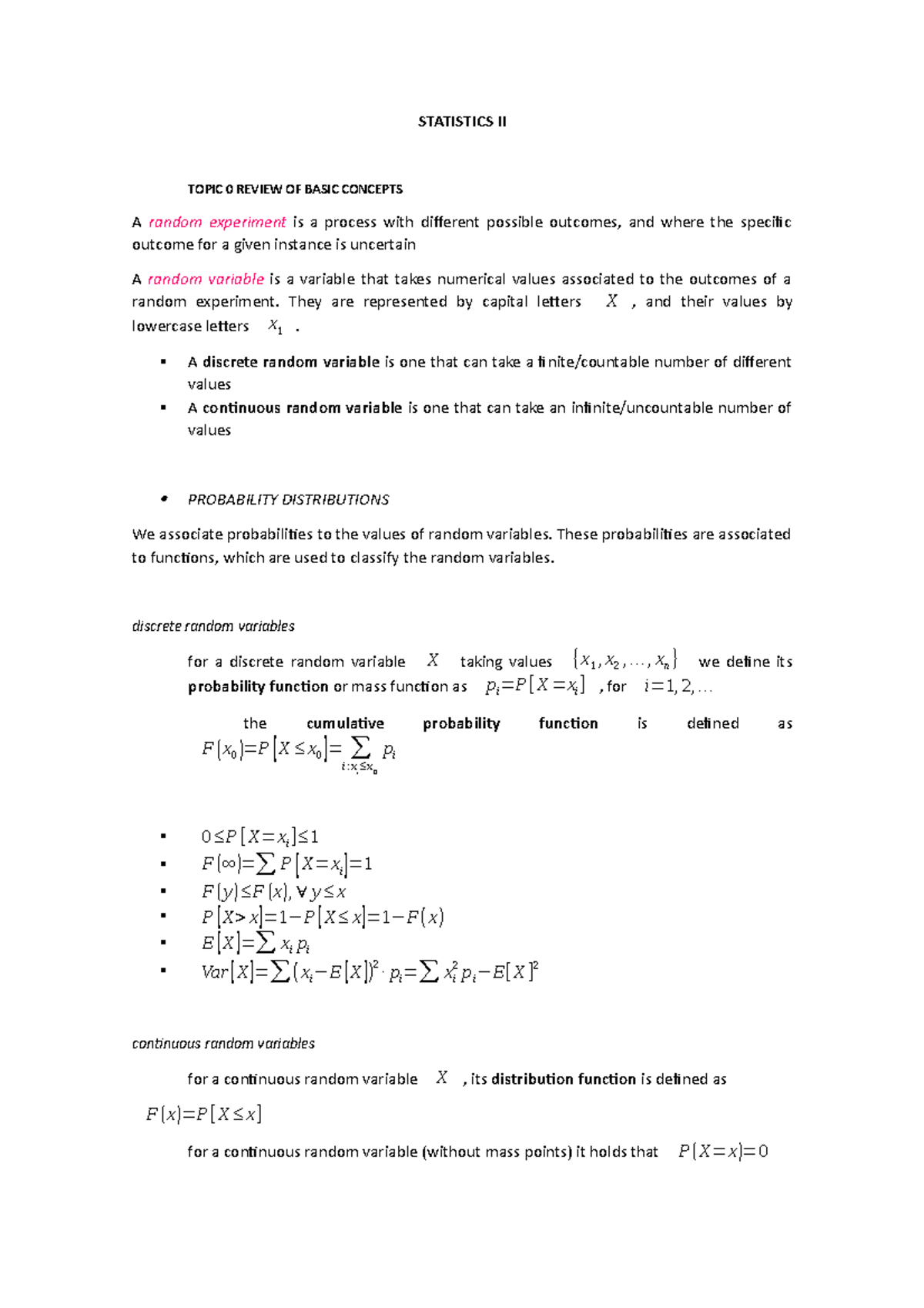 Statistics II Apuntes - STATISTICS II TOPIC 0 REVIEW OF BASIC CONCEPTS ...