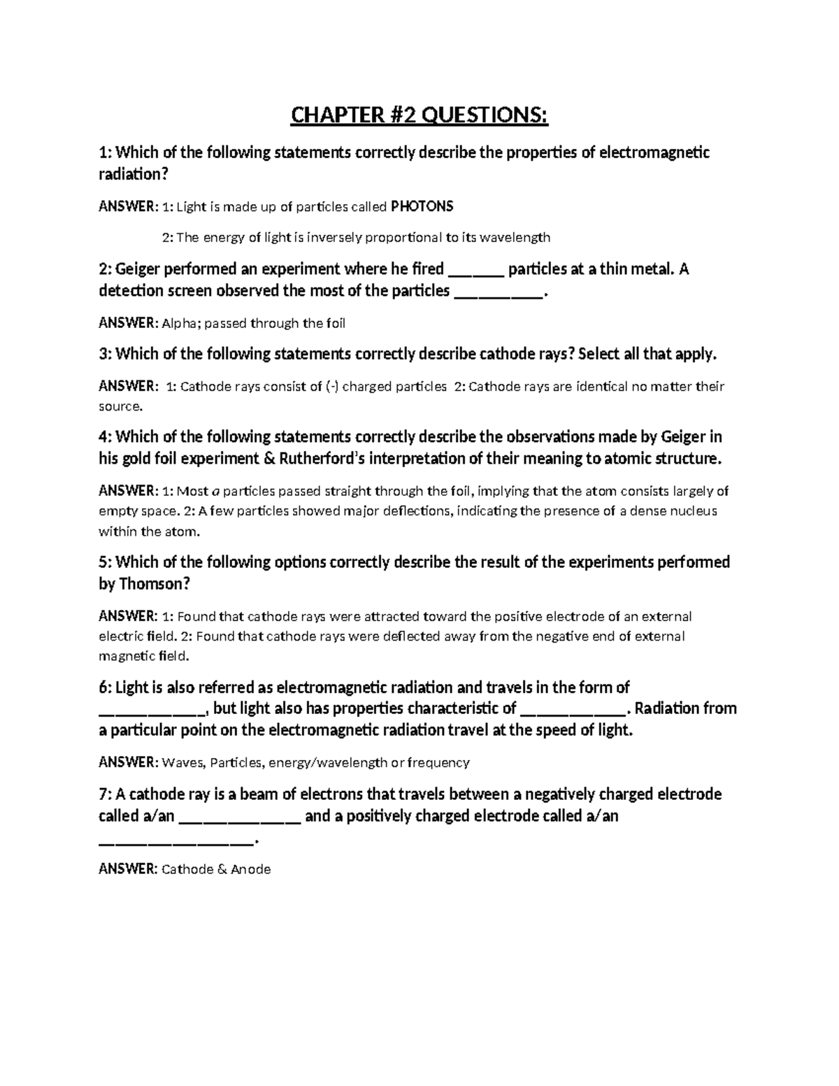 Chapter 2 Questions - CHAPTER #2 QUESTIONS: 1: Which of the following ...