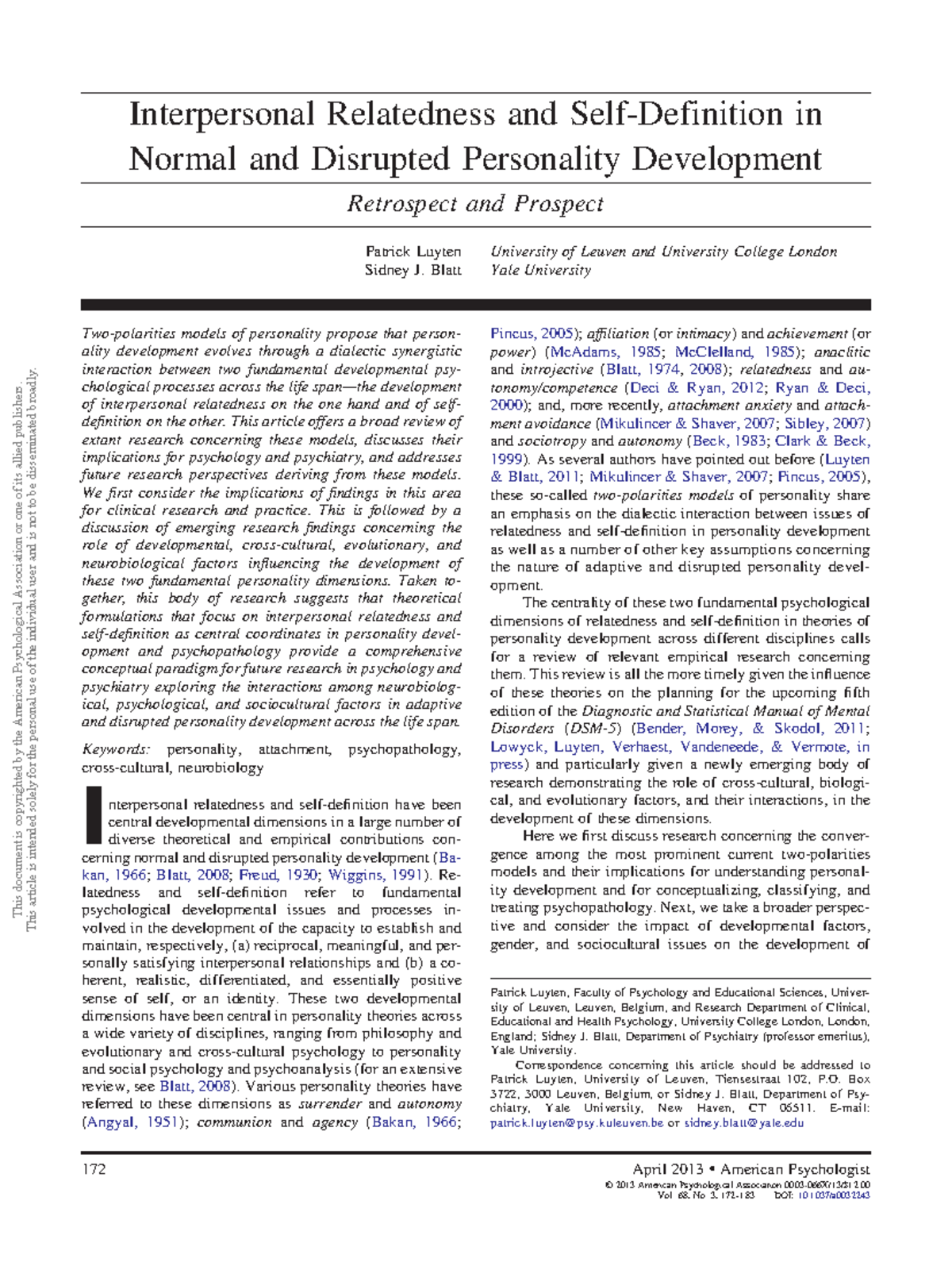 Luyten Blatt - Interpersonal Relatedness and Self-Definition in Normal ...