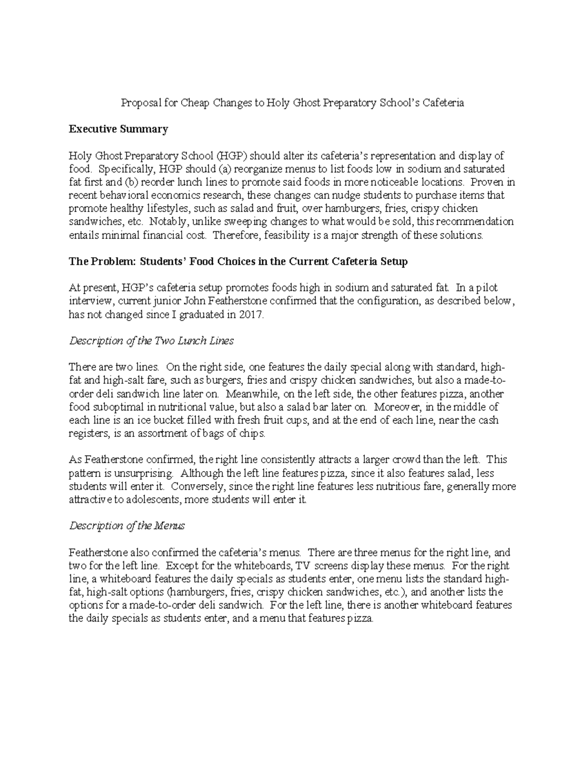 Holy Ghost School Cafeteria-1 - Proposal for Cheap Changes to Holy ...