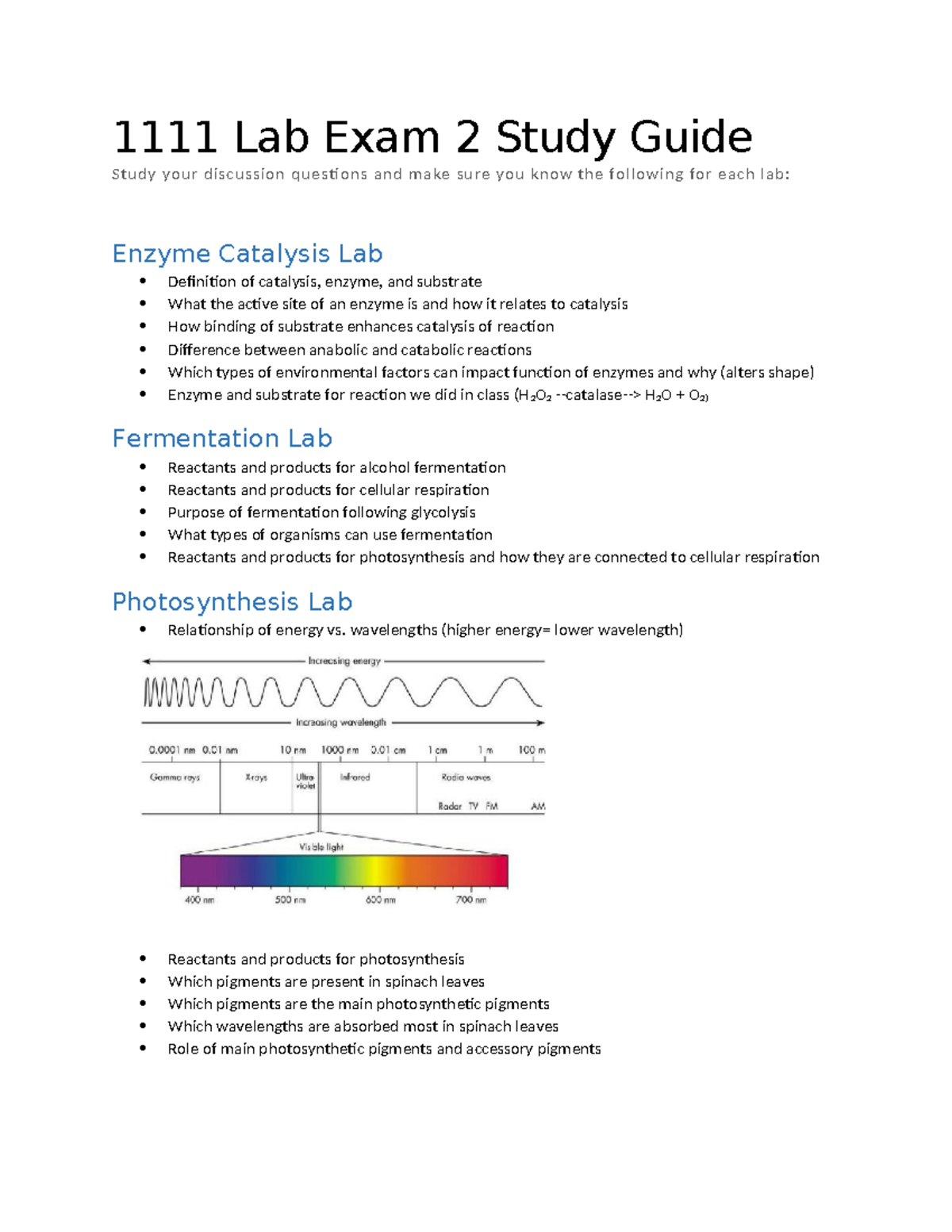 1111 Lab Exam 2 Study Guide - 1111 Lab Exam 2 Study Guide Study your discussion questi ons and ...