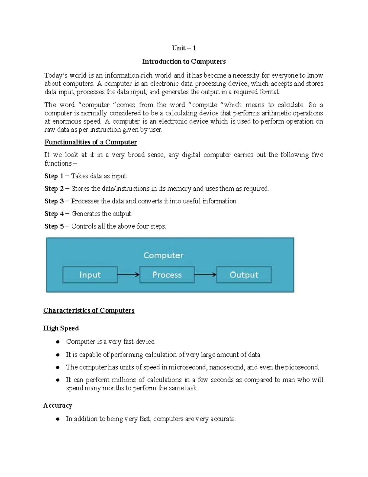 Intro TO Computers - Unit – 1 Introduction to Computers Today’s world is an information-rich ...