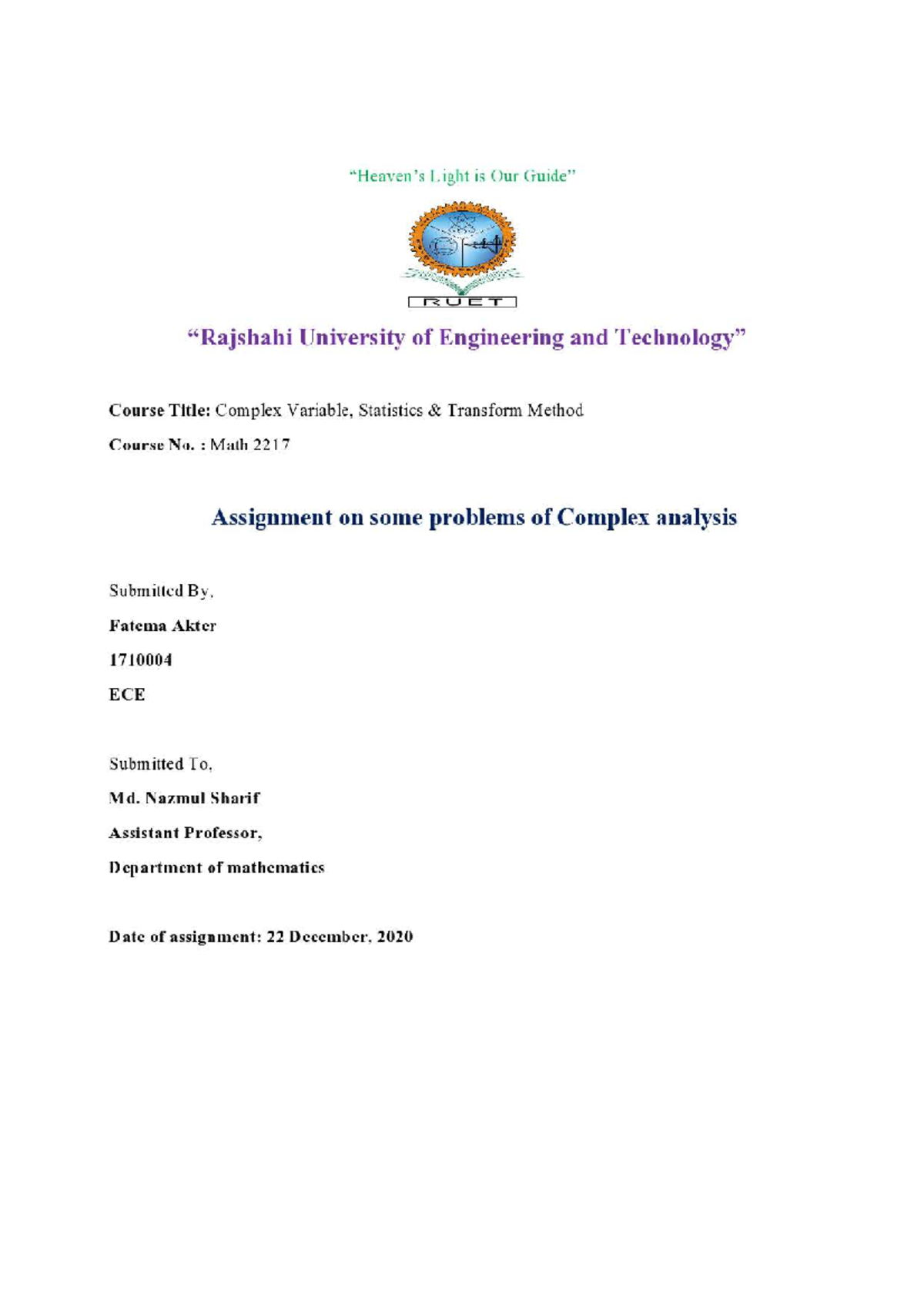 Mns-sir-assignment - Help to do sudy - Complex Variables and Harmonic Analysis - Studocu