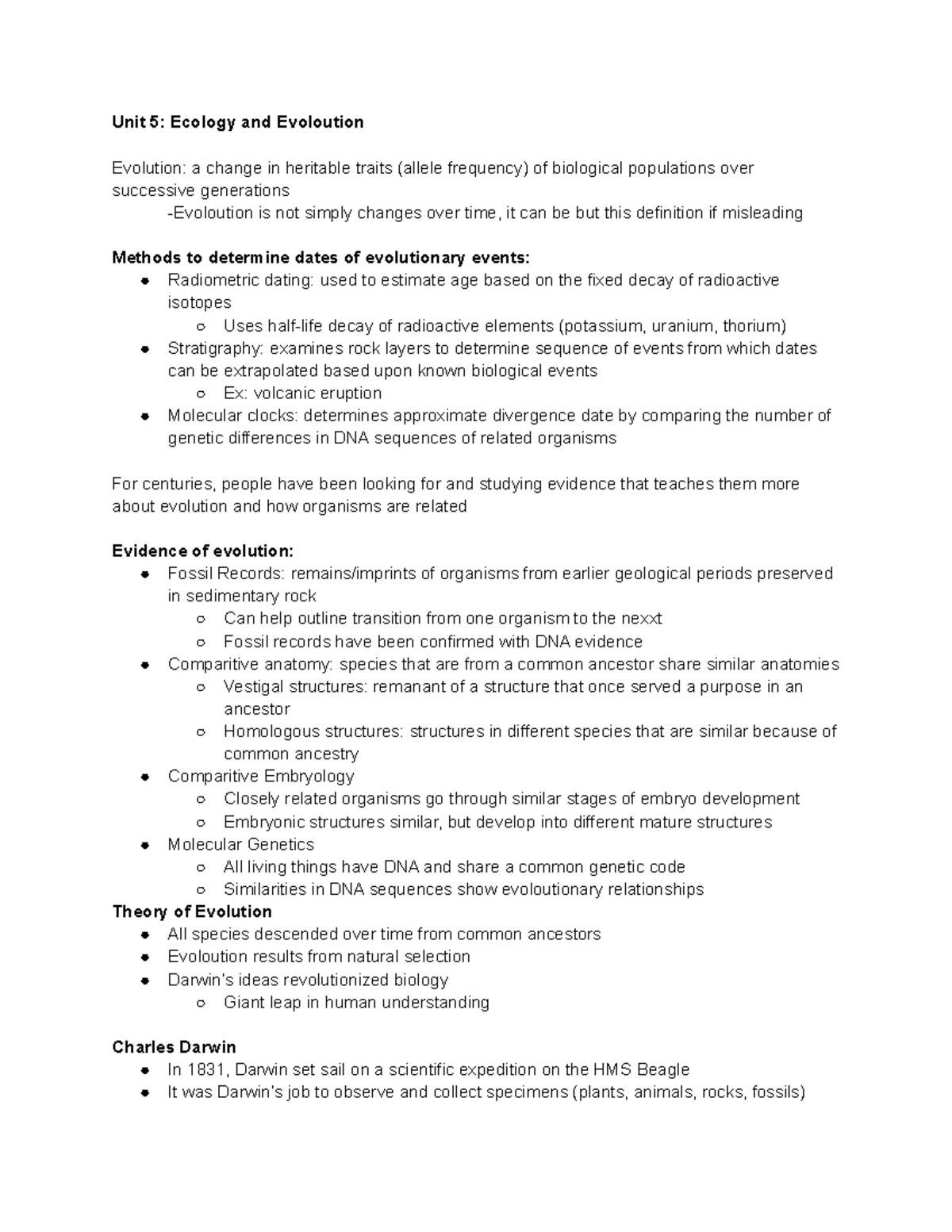BIOL191 UNIT 5 - Unit 5 Lecture 1 Notes - Unit 5: Ecology and ...