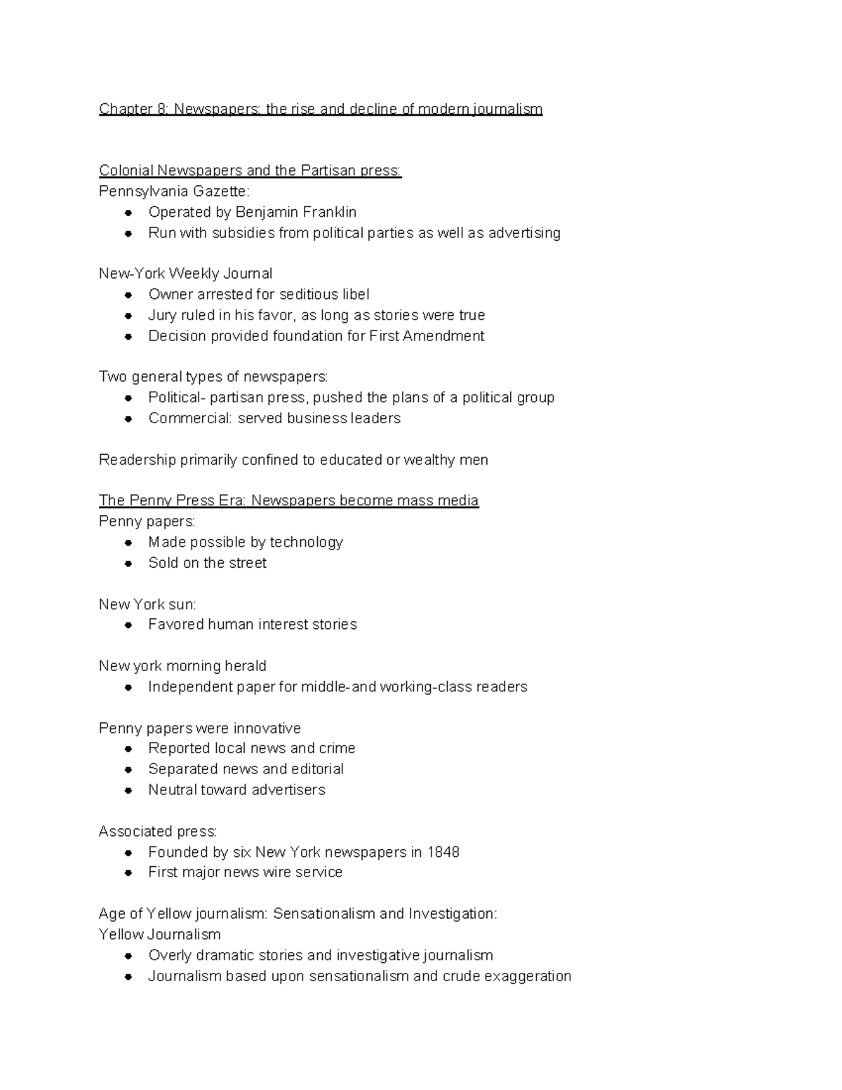 Media and society chapter 8 - Chapter 8: Newspapers: the rise and ...