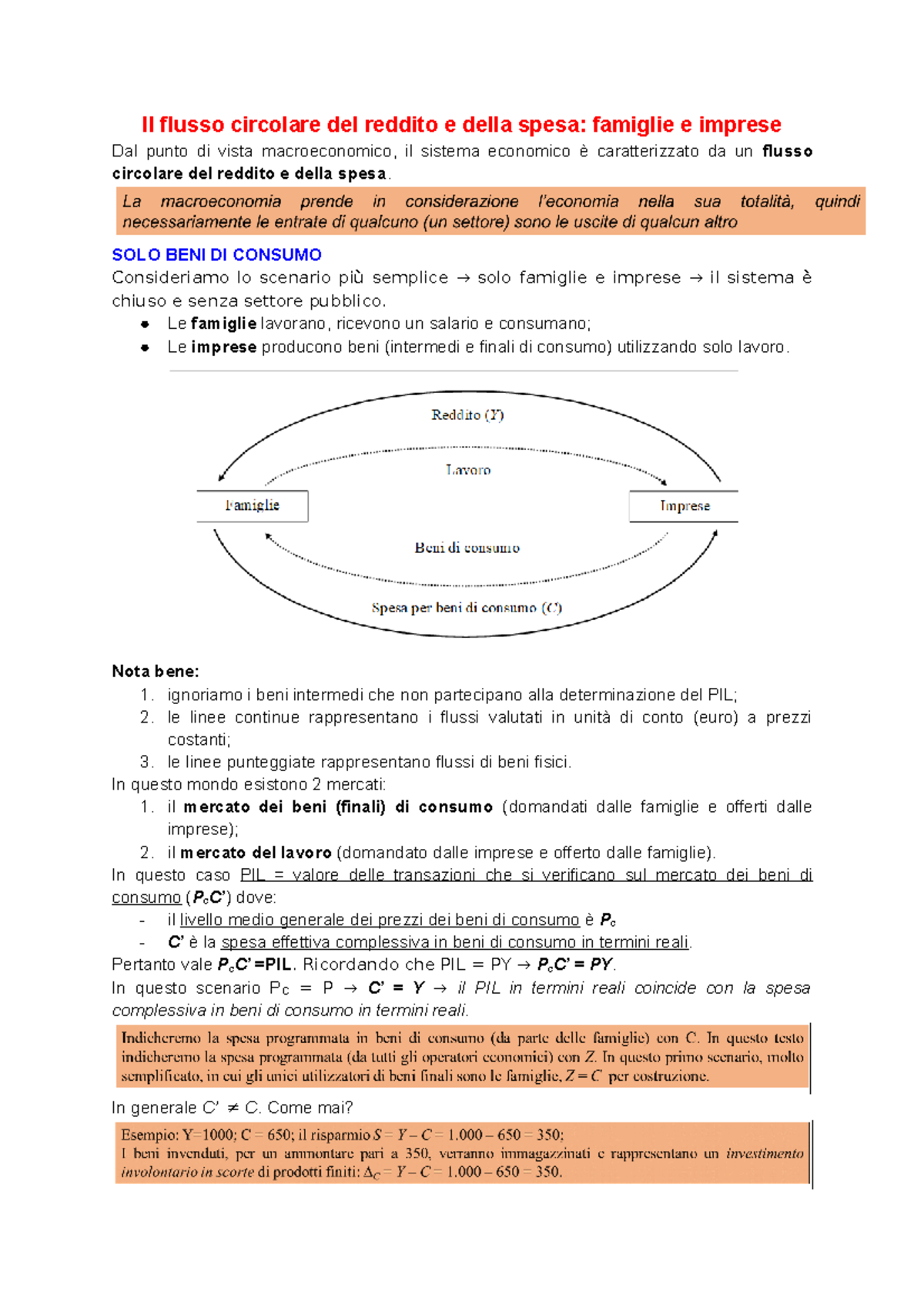 Il flusso circolare del reddito e della spesa - SOLO BENI DI CONSUMO ...