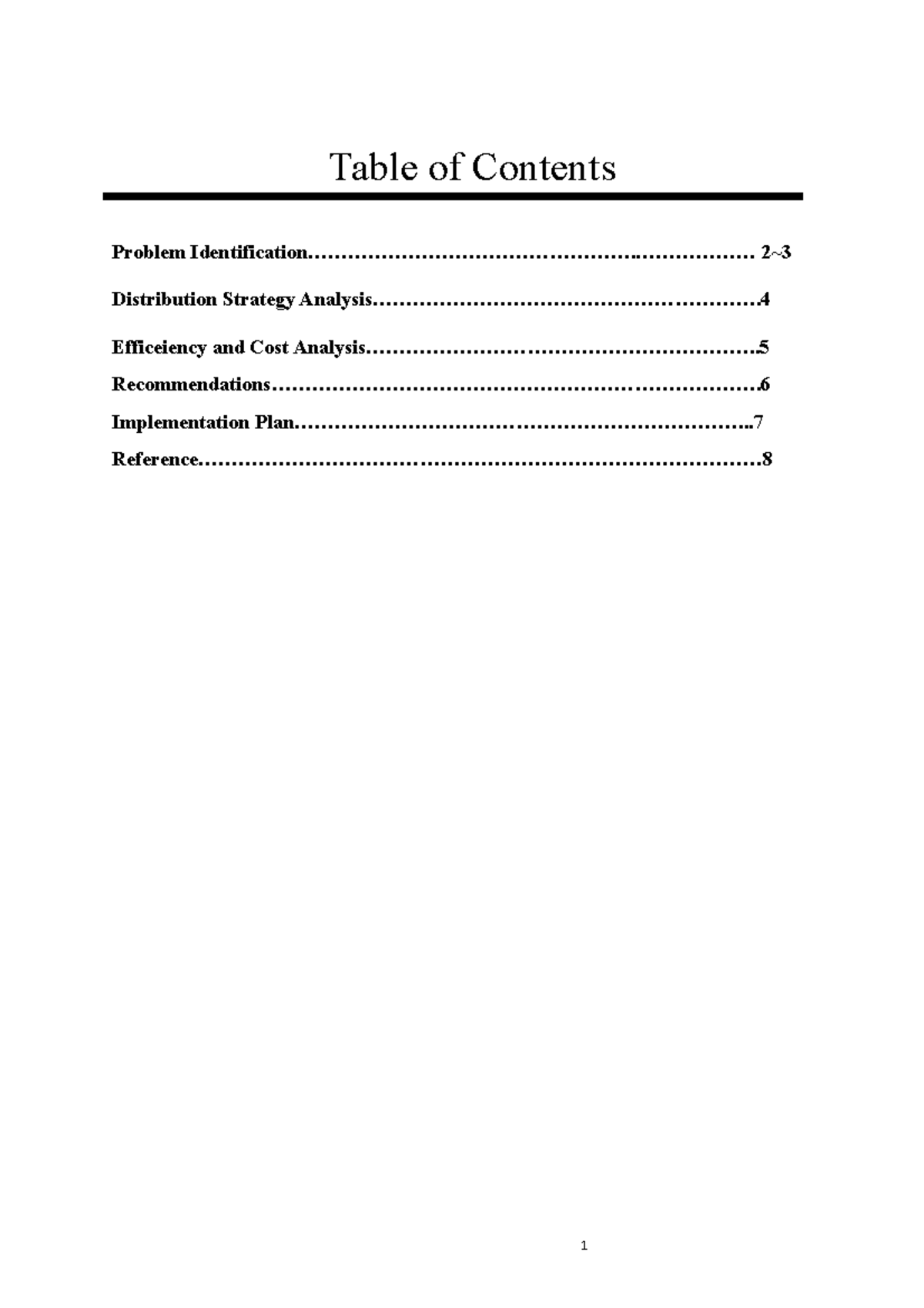 ONM4202-1E ( Inv assignment - Table of Contents Problem - Studocu