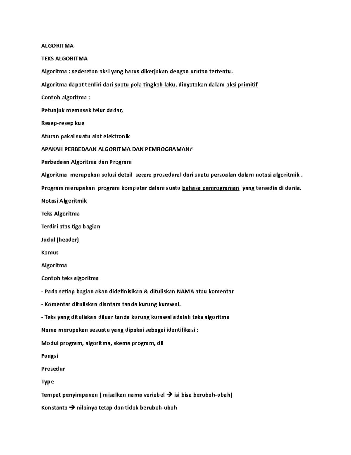 Materi DAP 1 - ALGORITMA TEKS ALGORITMA Algoritma : sederetan aksi yang ...