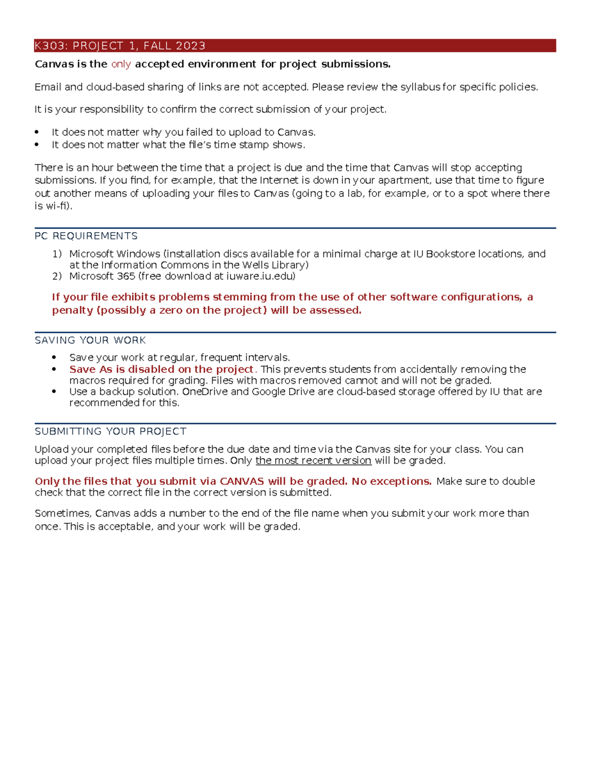 K303 FA23 Project 1 Instructions - K303: PROJECT 1, FALL 2023 Canvas is ...