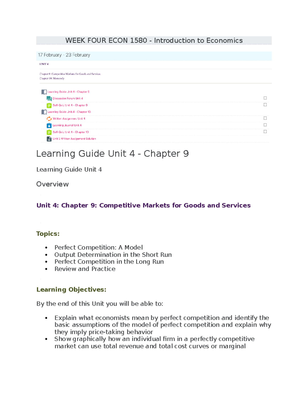 Study Guides-WEEK FOUR ECON 1580 - WEEK FOUR ECON 1580 - Introduction ...