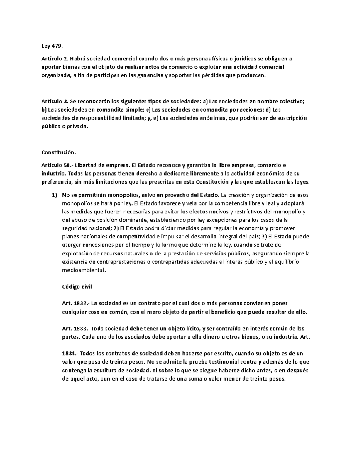 Derecho comercial 2 - Lecture notes 1 - Ley 479. Artículo 2. Habrá ...