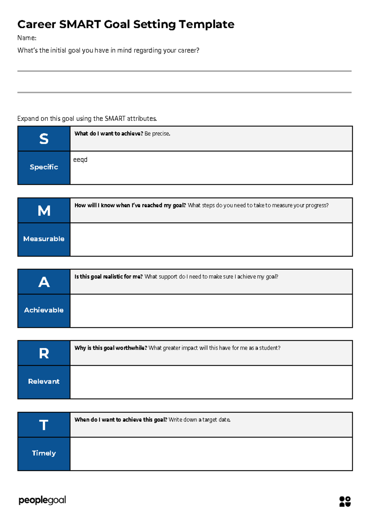 Copy of Career Smart Goal - Career SMART Goal Setting Template Name ...