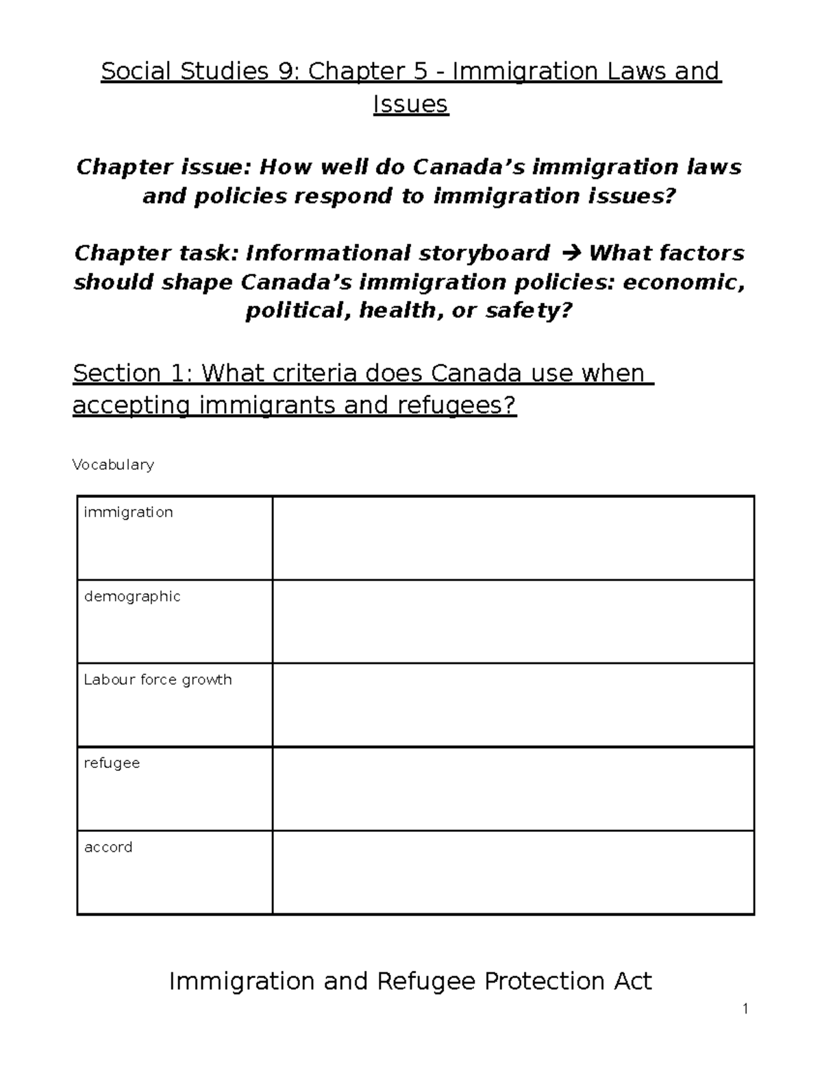 Social Studies 9: Chapter 5 Immigration Laws and Issues - Studocu