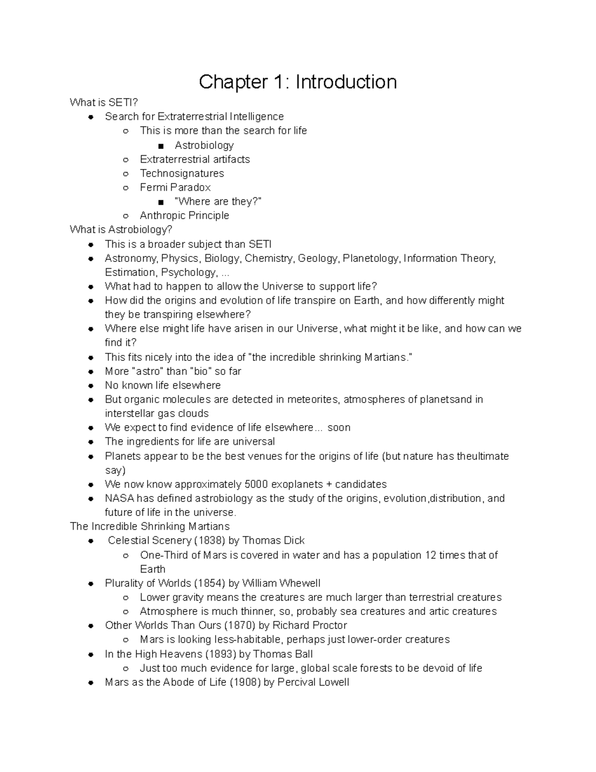 Physics Chapter 1 Notes - Chapter 1: Introduction What is SETI? Search ...