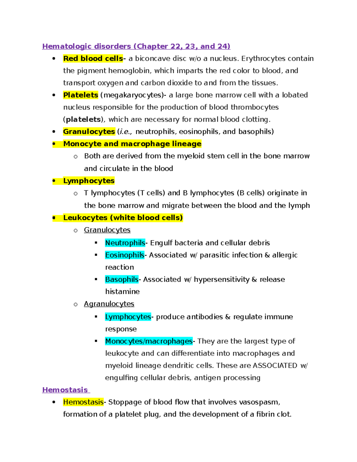 Hematologic disorders (Chapter 22,23, and 24) - Hematologic disorders ...